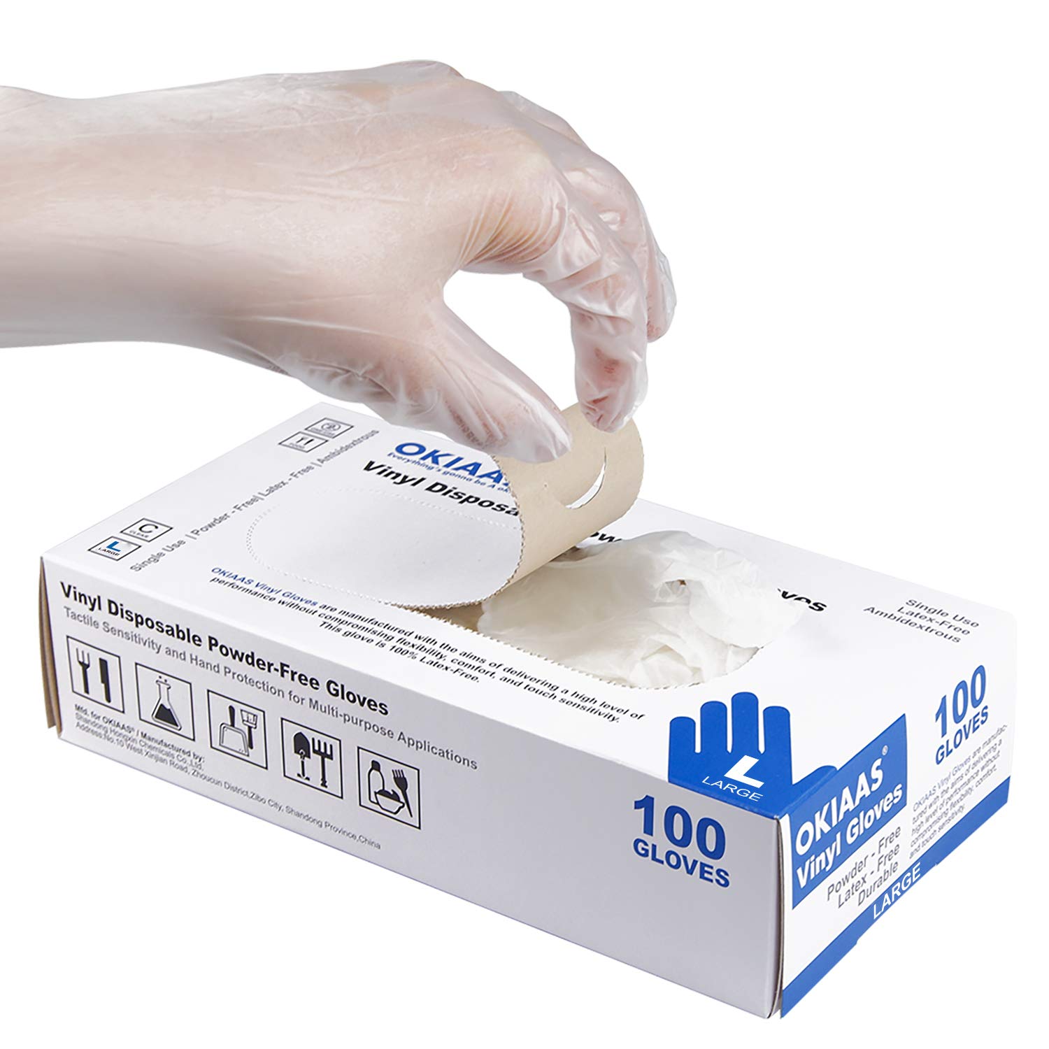 OKIAAS Disposable Gloves M, Food Safe| Latex-Free and Powder-Free Clear Vinyl Gloves for Cooking, Food Prep, Household Cleaning, Exam| Medium,100 Counts/Box