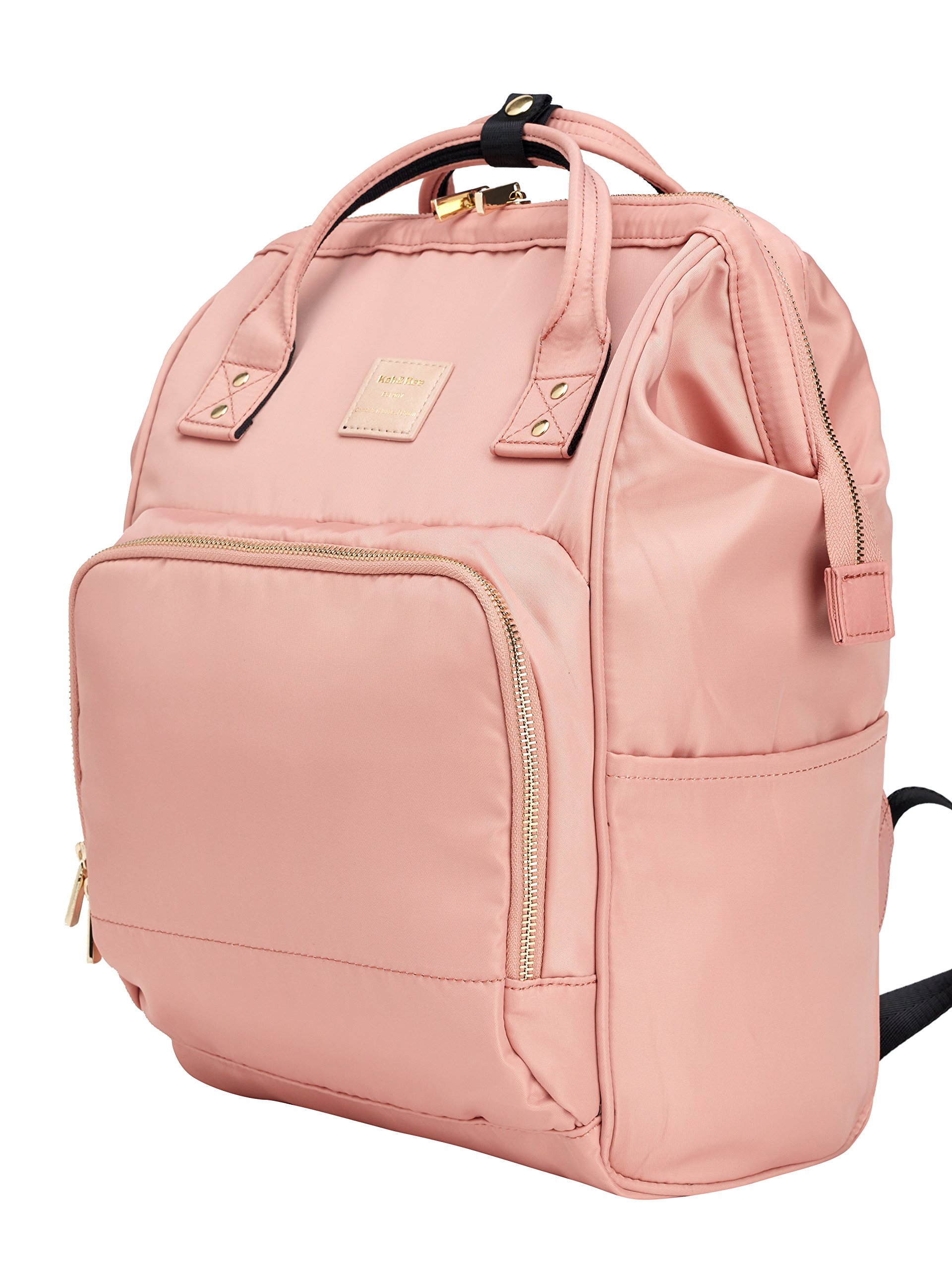 Kah&Kee Nylon Backpack Diaper Bag with Laptop Compartment Waterproof Work Travel School for Women Man (Black)