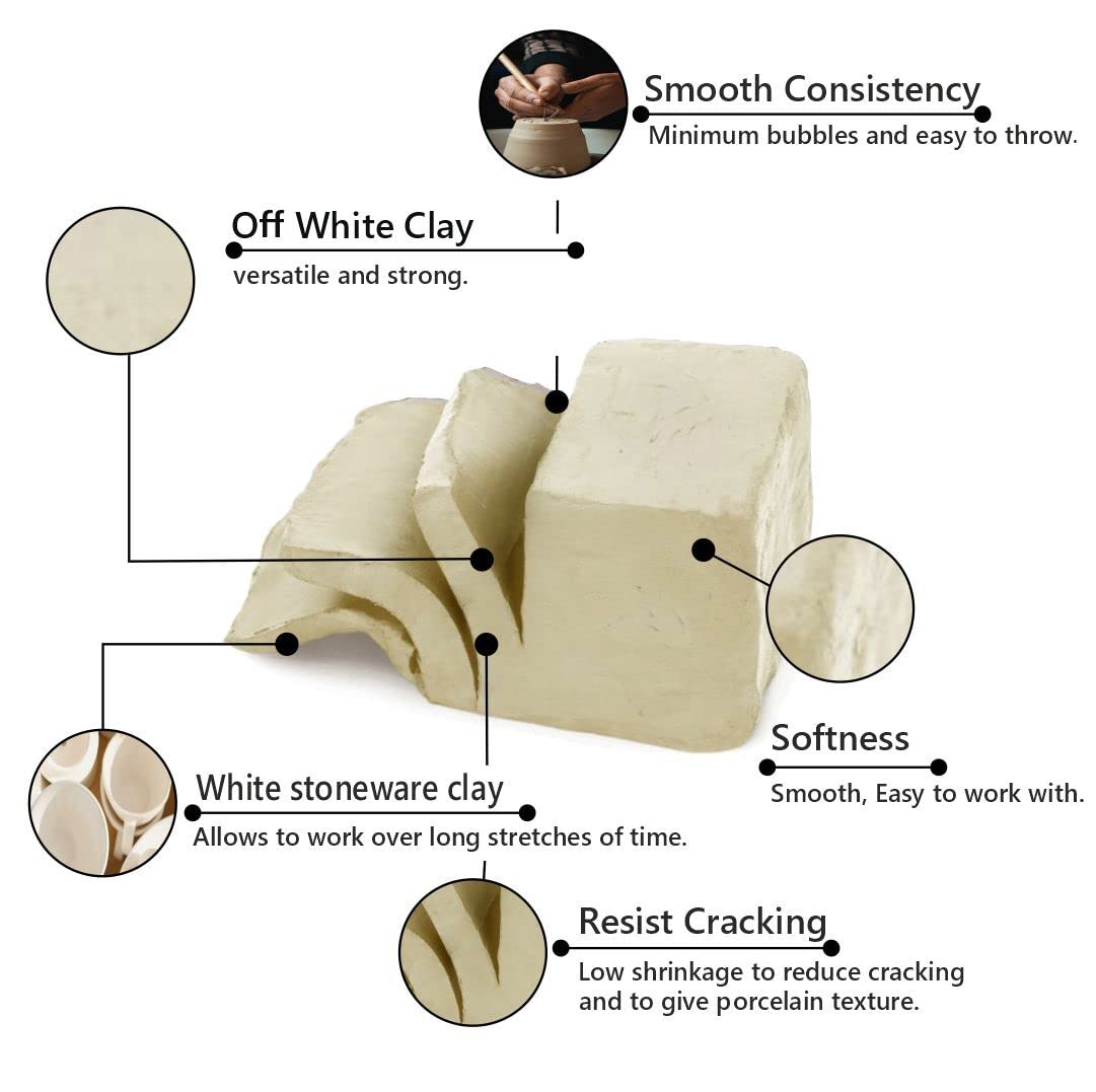 Old Potters Mid High Fire White Stoneware Clay for Pottery | Cone 5 - 10 | Ideal for Wheel Throwing, Hand Building, Sculpting | Great for All Skill Levels | Greenware Clay, 10 lbs.