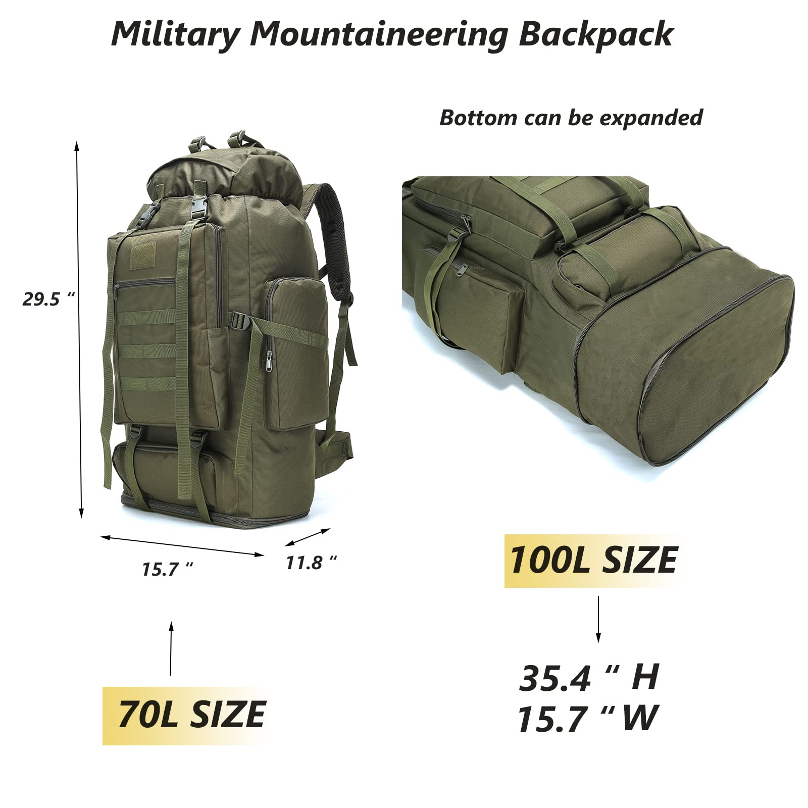 100L Hiking Camping Backpack Tactical Backpack for Men Large Survival Hunting Waterproof Backpack Molle Rucksack Military Camping Backpacking Daypack