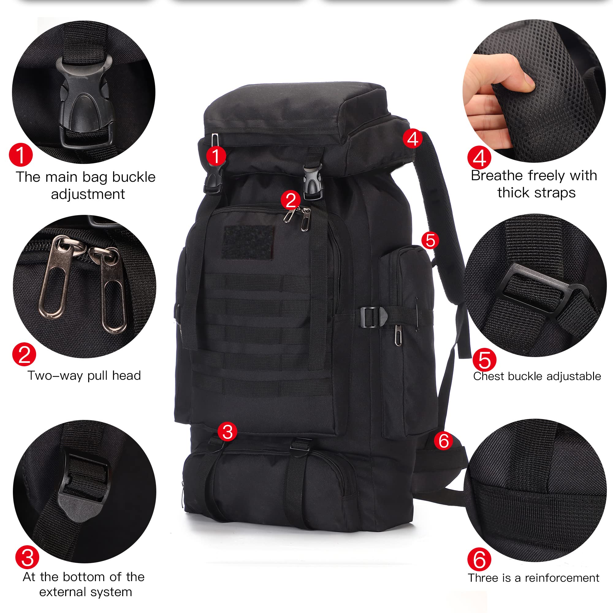 100L Hiking Camping Backpack Tactical Backpack for Men Large Survival Hunting Waterproof Backpack Molle Rucksack Military Camping Backpacking Daypack