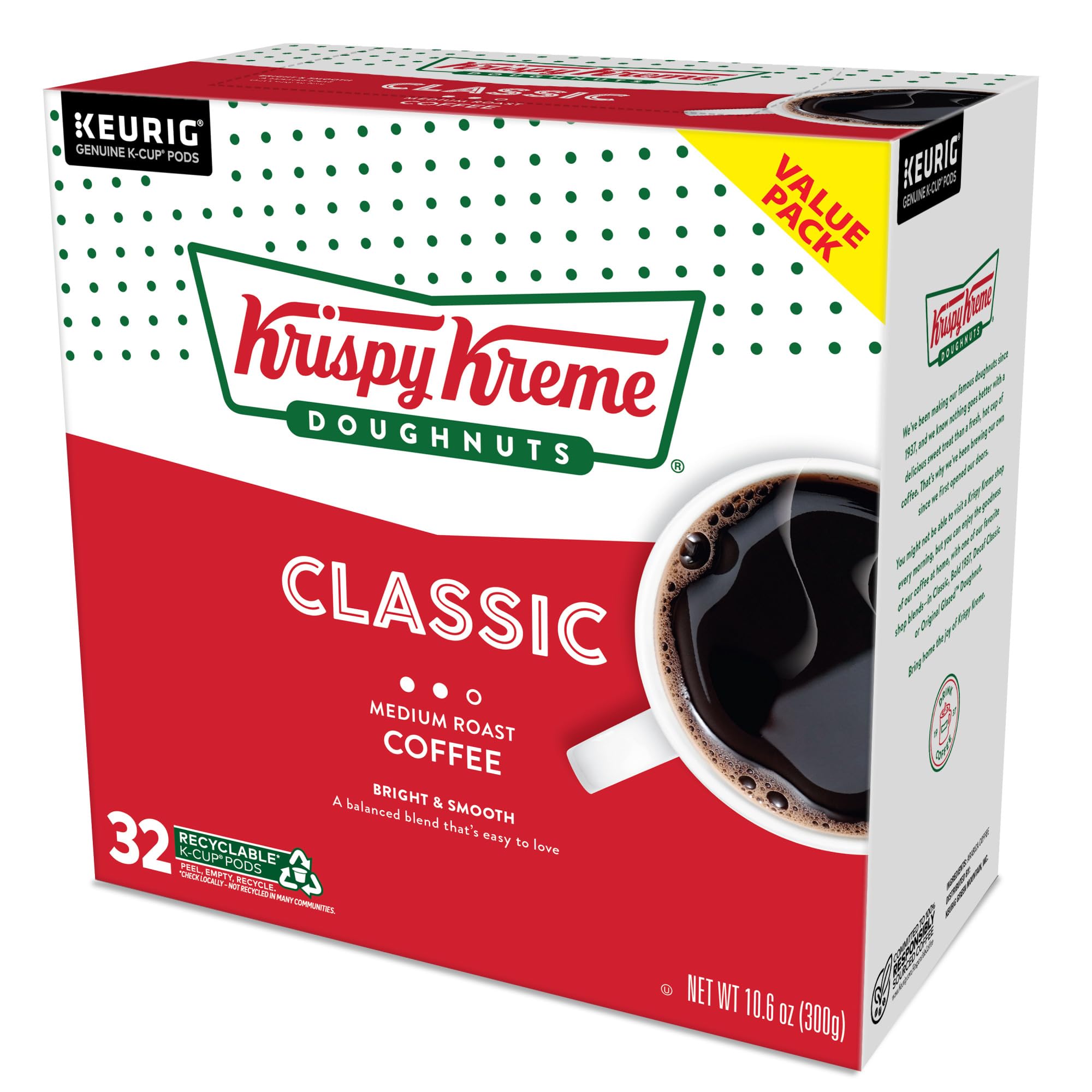Krispy Kreme Classic, Single-Serve Keurig K-Cup Pods, Medium Roast Coffee Pods, 32 Count