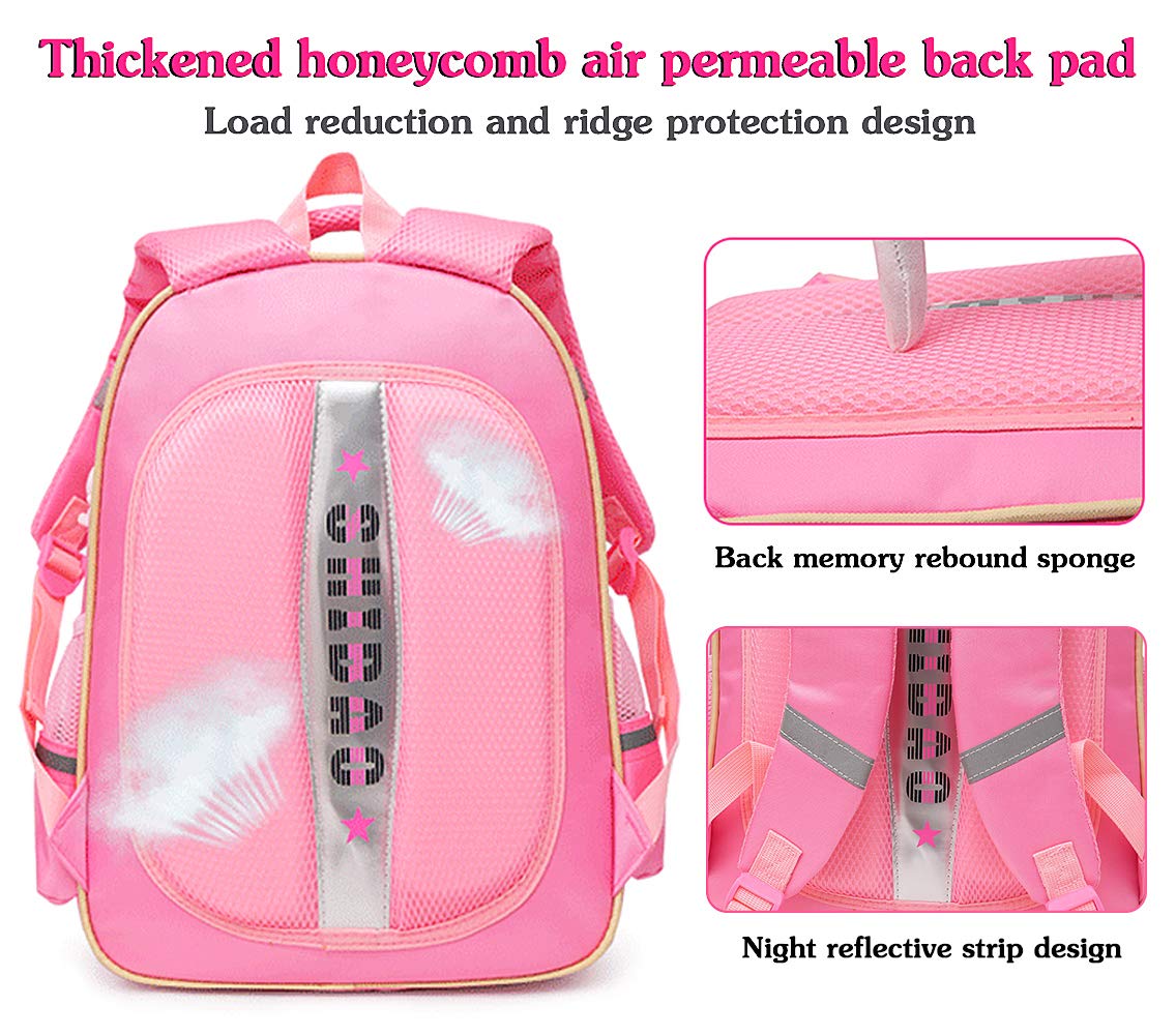 Chamqueen Cute Cat Face Bowknot School Backpack Kids School Bookbag Princess Backpack for Girls Students Pink