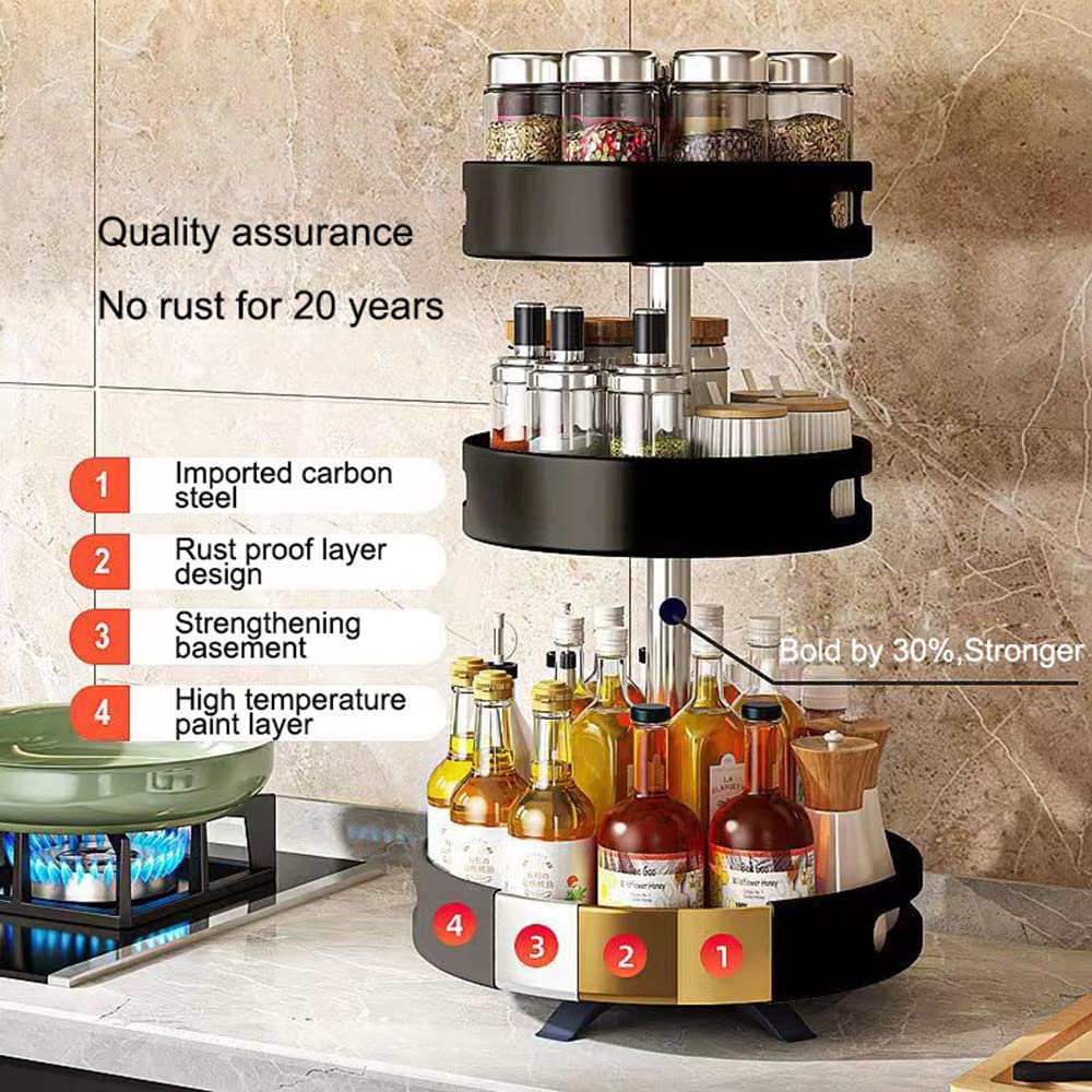 BULTIWEUD 3 Tier Lazy Susan Turntable Spice Rack Organizer Food Storage Container for Kitchen Cabinet, Spinning Organizer for Spices,Condiments,Black