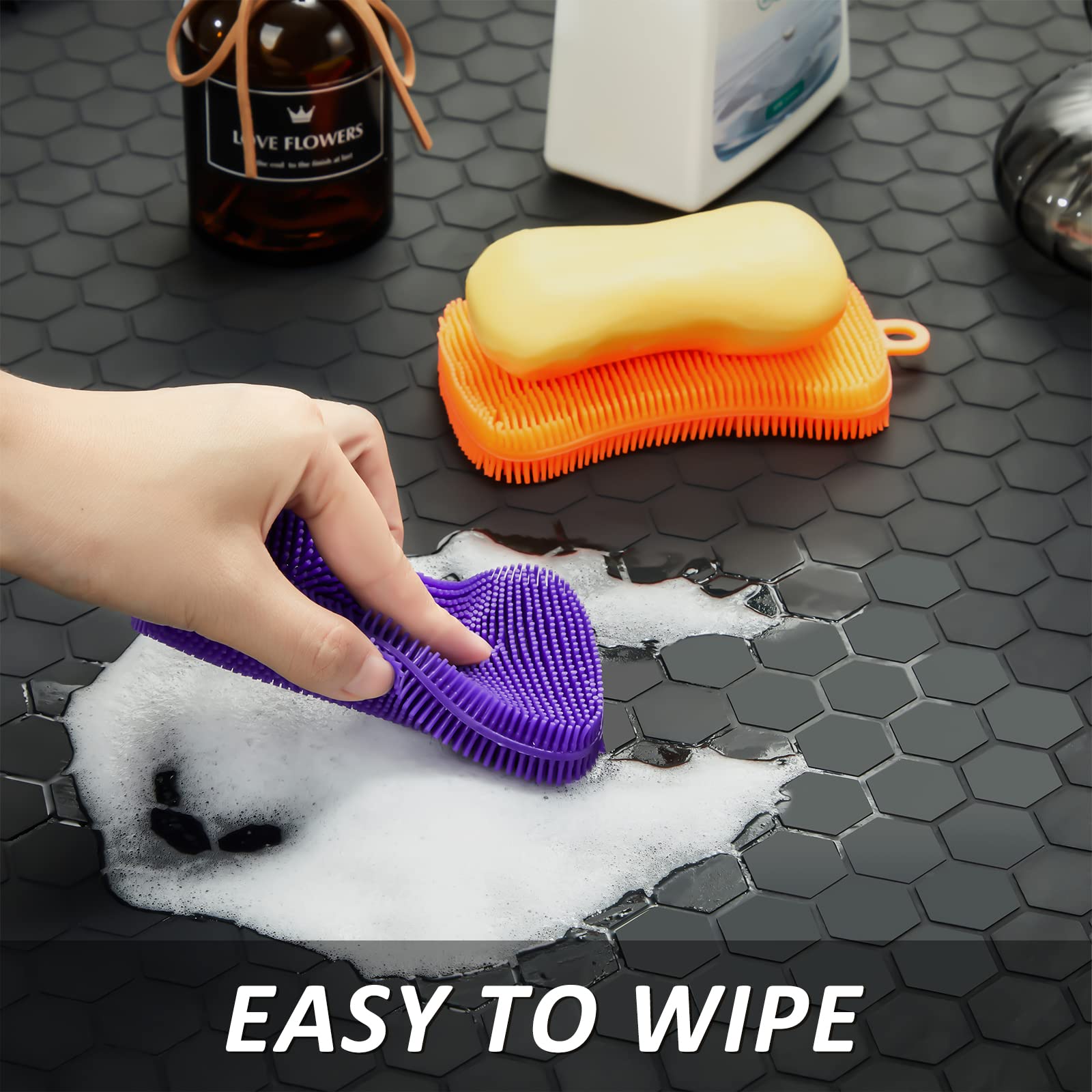Waterproof Under Sink Mat, 34" x 22" Silicone Under Sink Liner Cabinet Mat Protector/Drips Leaks Spills Tray for Kitchen Bathroom (Hold up to 3.3 Gallons Liquid,Black)