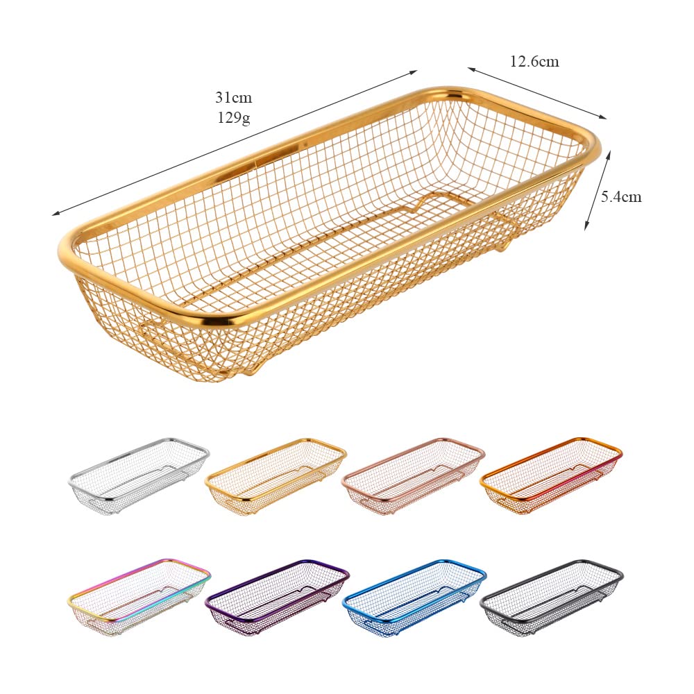 Kitchen Drawer Organizer, BuyGo Stainless Steel Storage Container Metal Cabinet Storage Basket for Holding Silverware Kitchen Utensil, Pack of 2, Rainbow