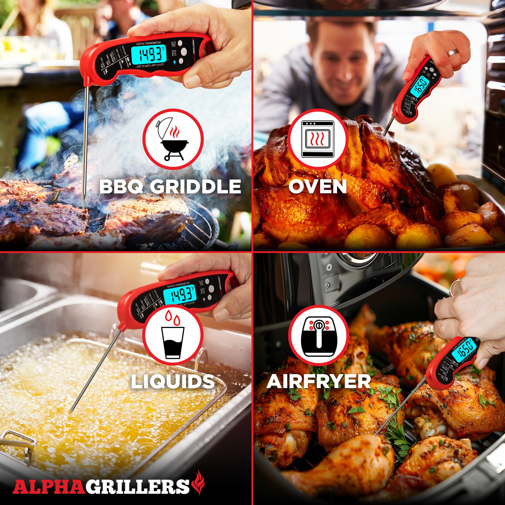 Alpha Grillers Instant Read Meat Thermometer for Grill and Cooking. Best Waterproof Ultra Fast Thermometer with Backlight & Calibration. Digital Food Probe for Kitchen, Outdoor Grilling and BBQ!