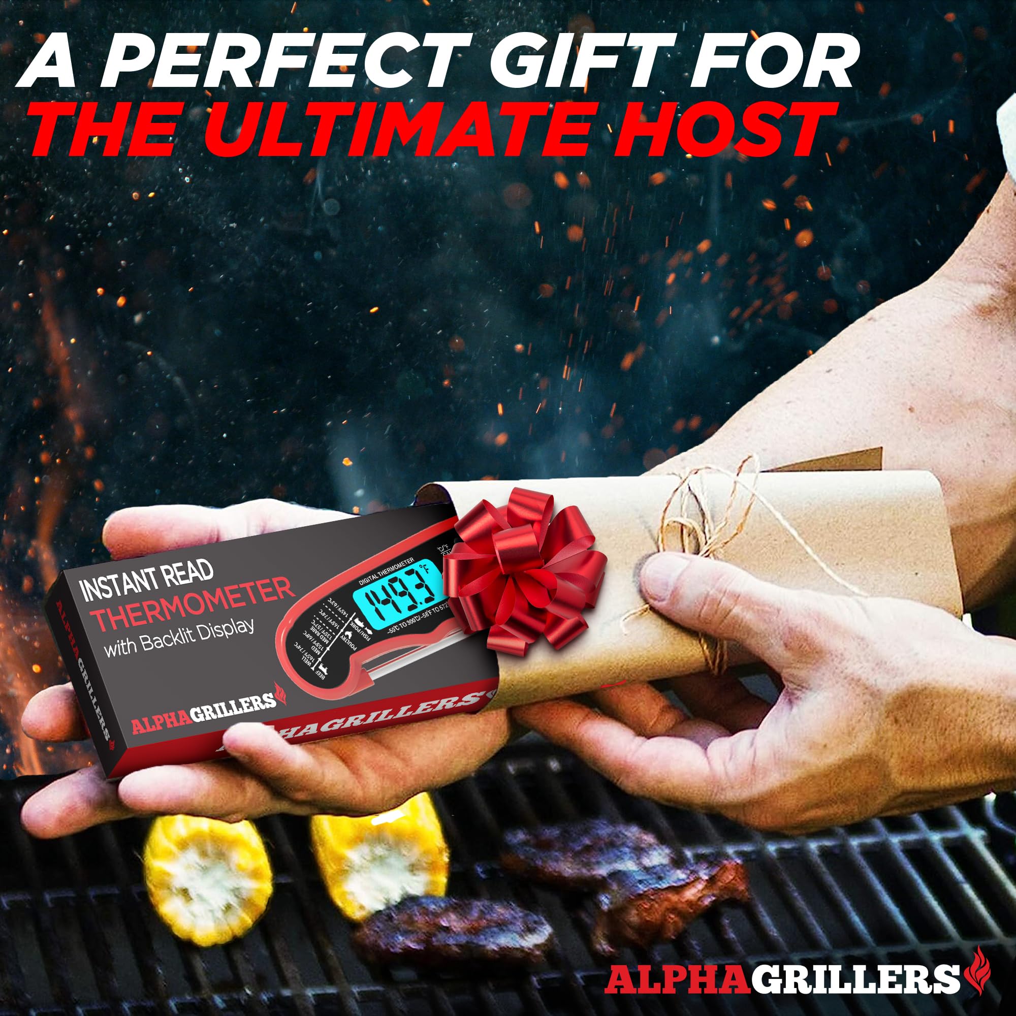 Alpha Grillers Instant Read Meat Thermometer for Grill and Cooking. Best Waterproof Ultra Fast Thermometer with Backlight & Calibration. Digital Food Probe for Kitchen, Outdoor Grilling and BBQ!