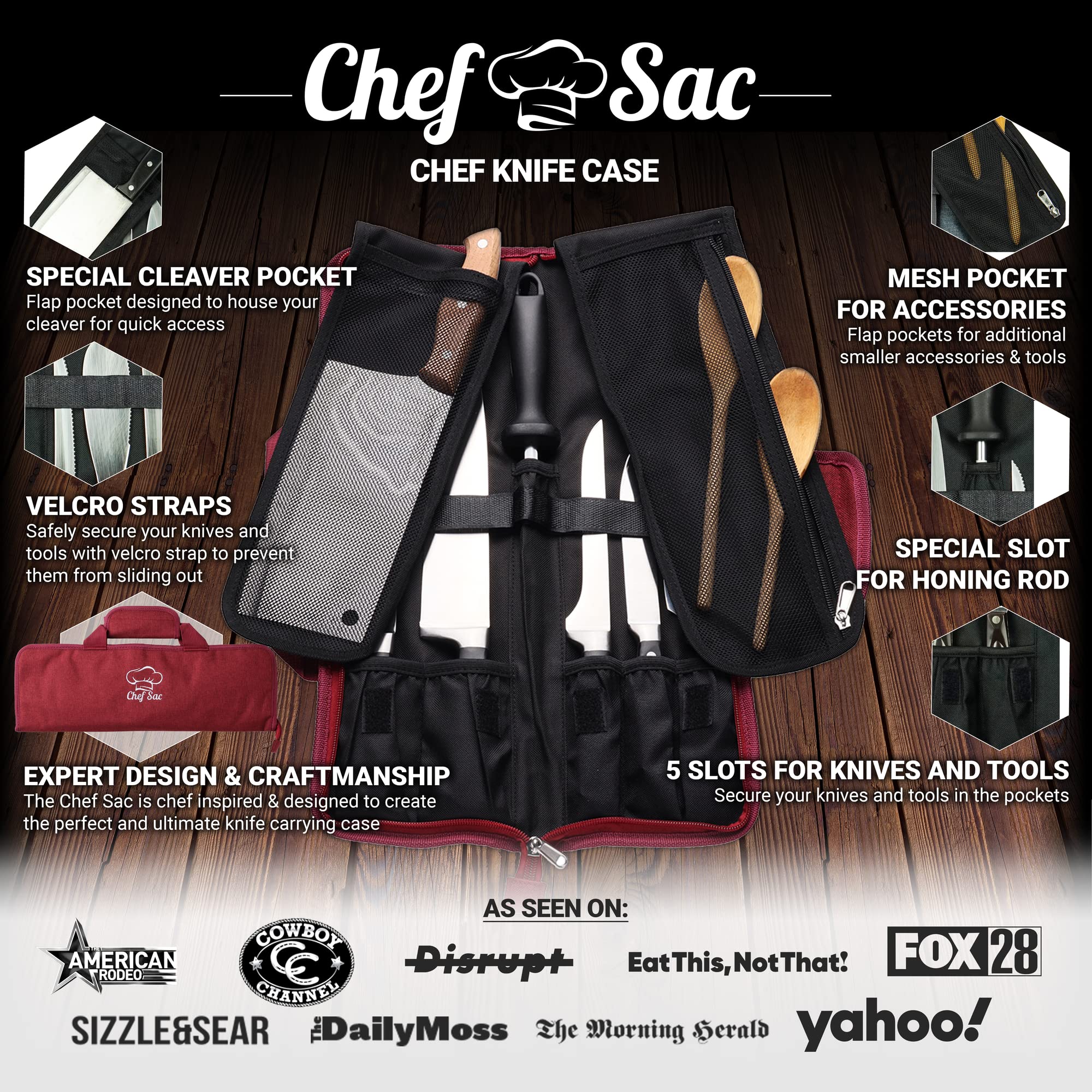 Chef Sac Chef Knife Roll Bag Case with 8-Pack Knife Guards Included