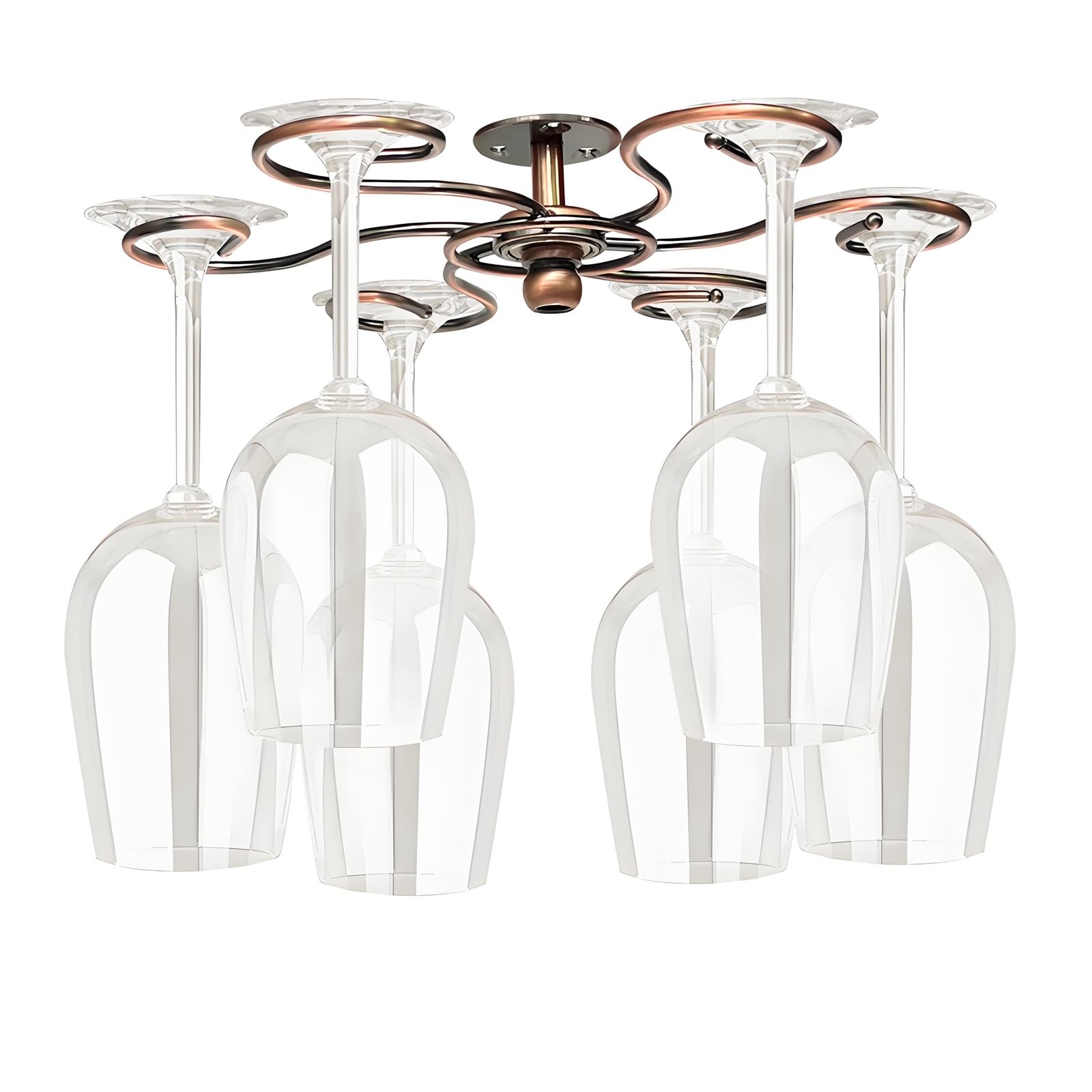 GeLive Rotary Wine Glass Rack Under Cabinet Stemware Holder, Under Shelf Glass Hanger Drying Rack Organizer With 6 Hooks for Home and Bar Storage (Bronze)