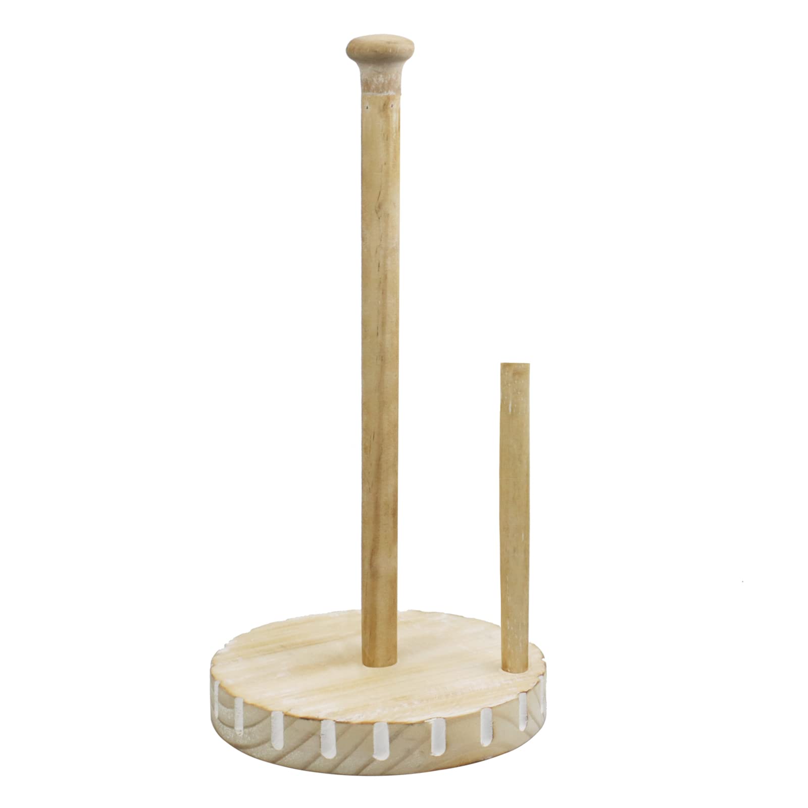 Karisky Paper Towel Holder Countertop, Wood Farmhouse Standing Paper Towel Holder with Non-Slip Base, One Hand Operation Roll Dispenser for Kitchen Organization and Storage