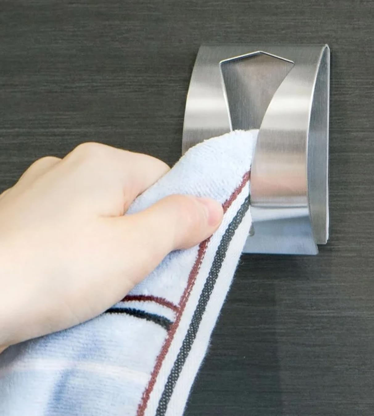 4 Pieces Self Adhesive Towel Hook Holder Grabber, Kitchen Dish Towel Holder, Stainless Steel Kitchen Dish Wall Mount Non-Drilling Towel Hook Tea Towel Holders for Kitchen Bathroom