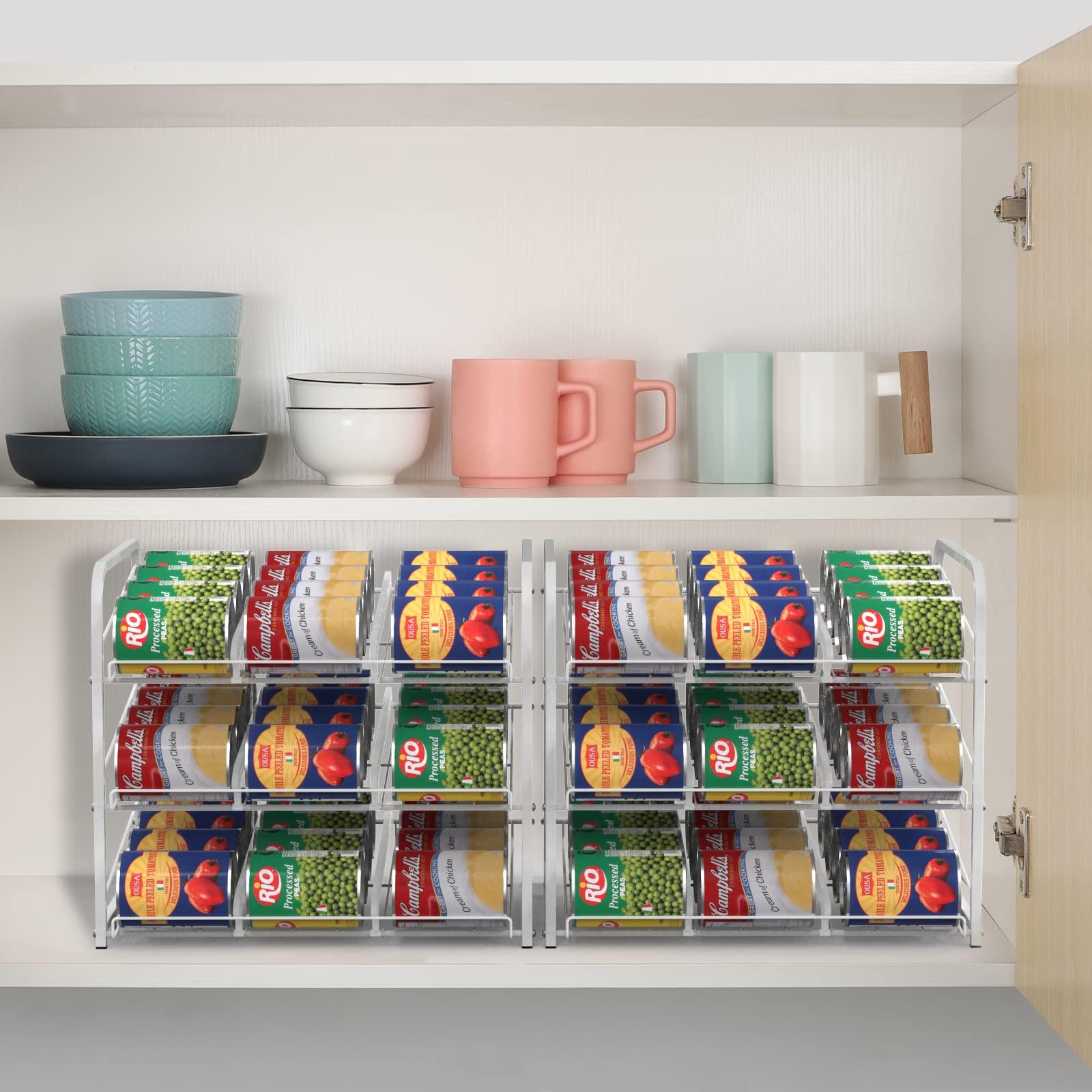 Can Organizer for Pantry Can Rack Organizer Stacking Can Dispensers Holds up to 36 Cans for Kitchen Cabinet, White