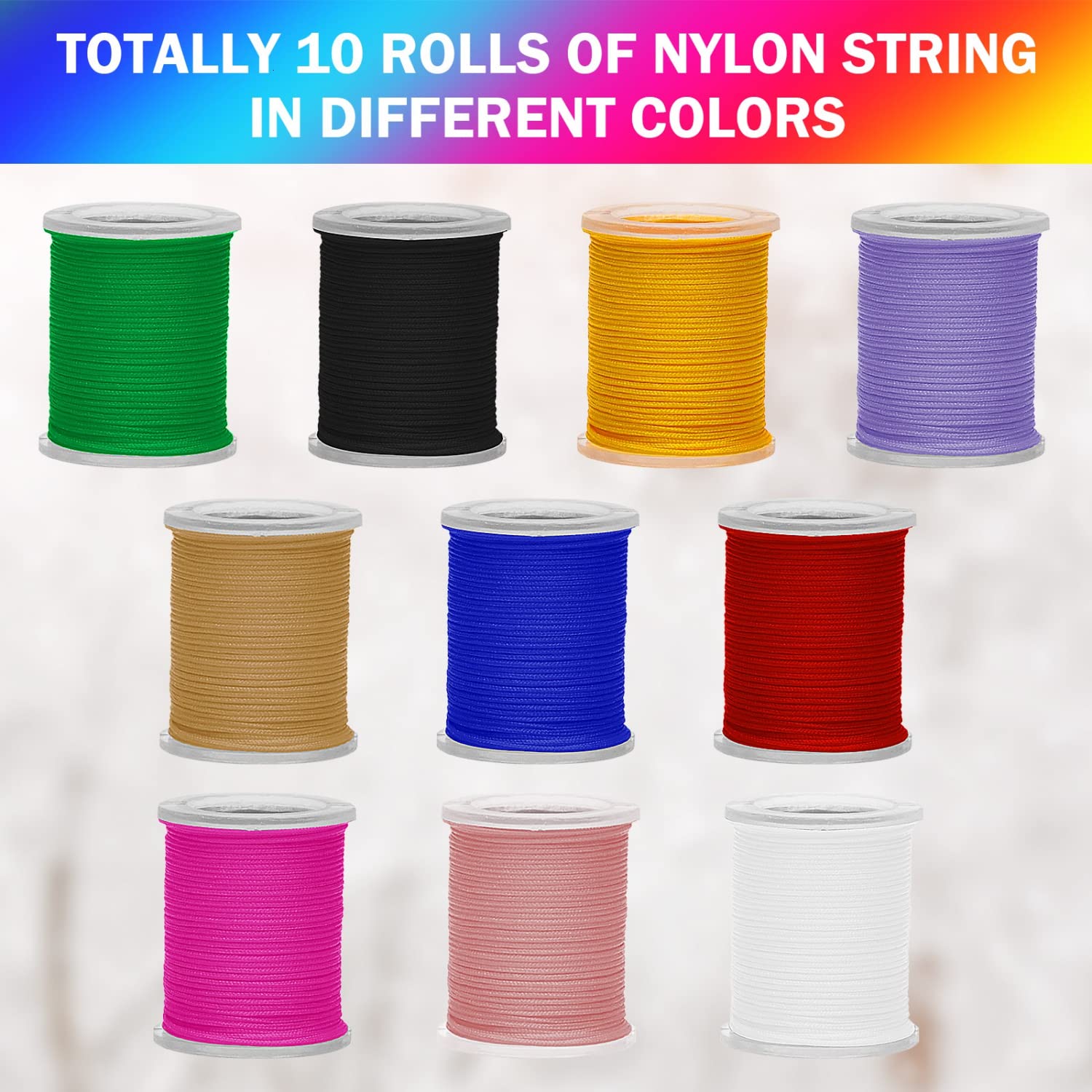 Monrocco Jewelry Nylon Cord, 10 Rolls 1mm Chinese Knotting Cord Nylon Hand Knitting Cord String Beading Thread for Jewelry Making Bracelet Beading Thread