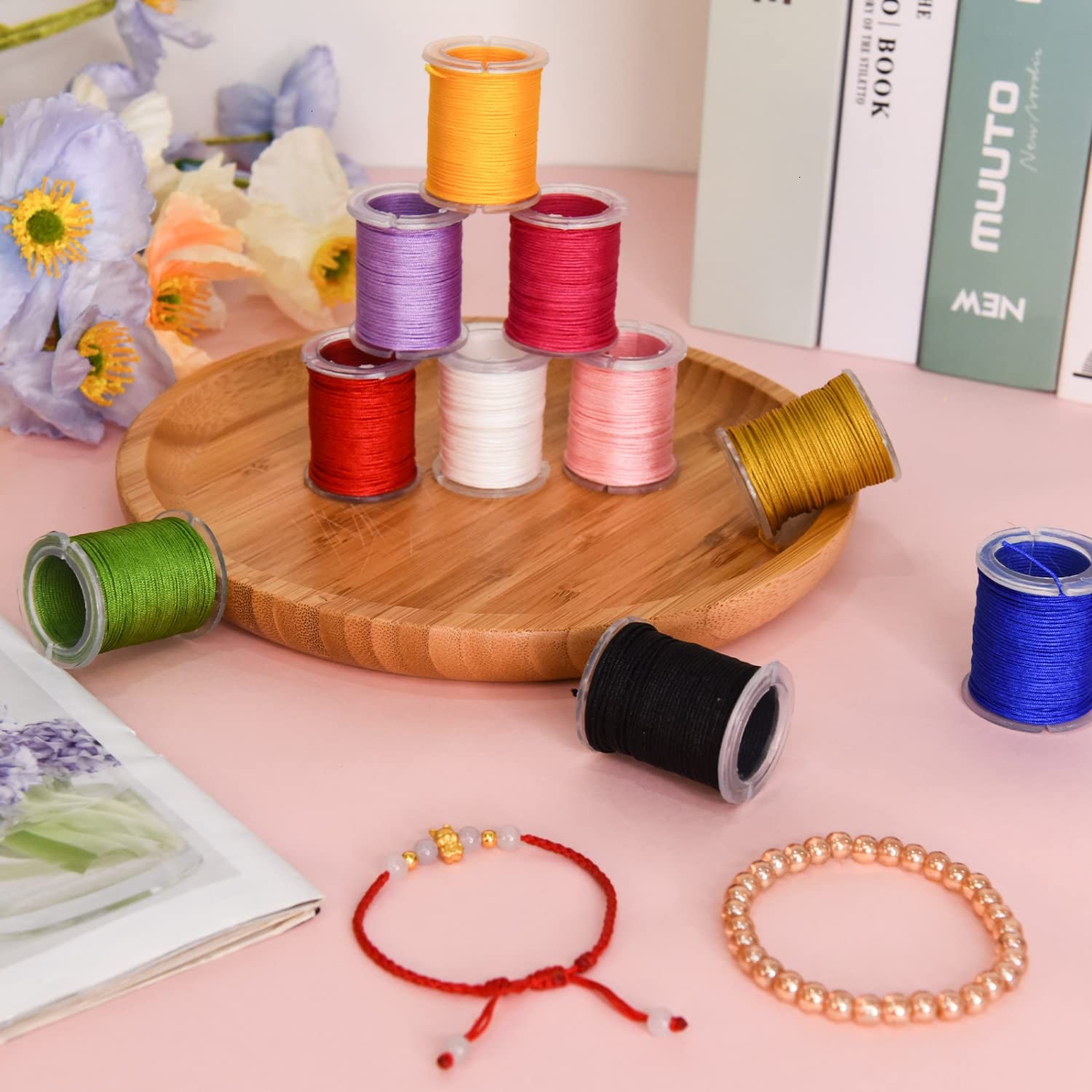 Monrocco Jewelry Nylon Cord, 10 Rolls 1mm Chinese Knotting Cord Nylon Hand Knitting Cord String Beading Thread for Jewelry Making Bracelet Beading Thread