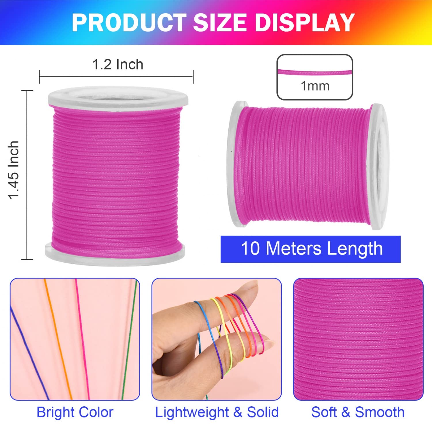 Monrocco Jewelry Nylon Cord, 10 Rolls 1mm Chinese Knotting Cord Nylon Hand Knitting Cord String Beading Thread for Jewelry Making Bracelet Beading Thread
