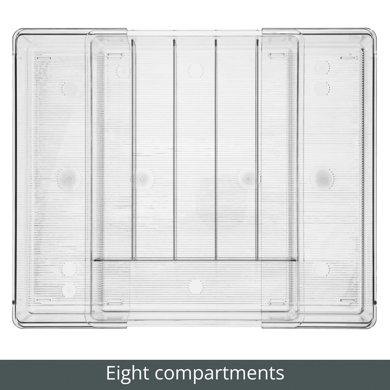 mDesign Dual Expandable Plastic In-Drawer Utensil Organizer Tray Deep 6 Divided Sections for Kitchen Organization; Holds Cutlery, Flatware, Silverware, Cooking Utensils, Ligne Collection - Clear