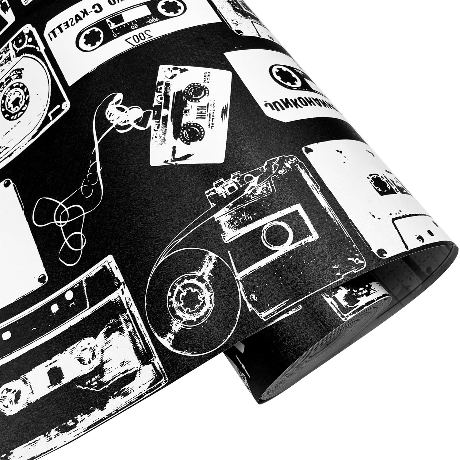 Yifely Black White Drawer Covering Paper Retro Cassette Shelf Liner Countertop Door Sticker 17.7inch by 9.8 Feet