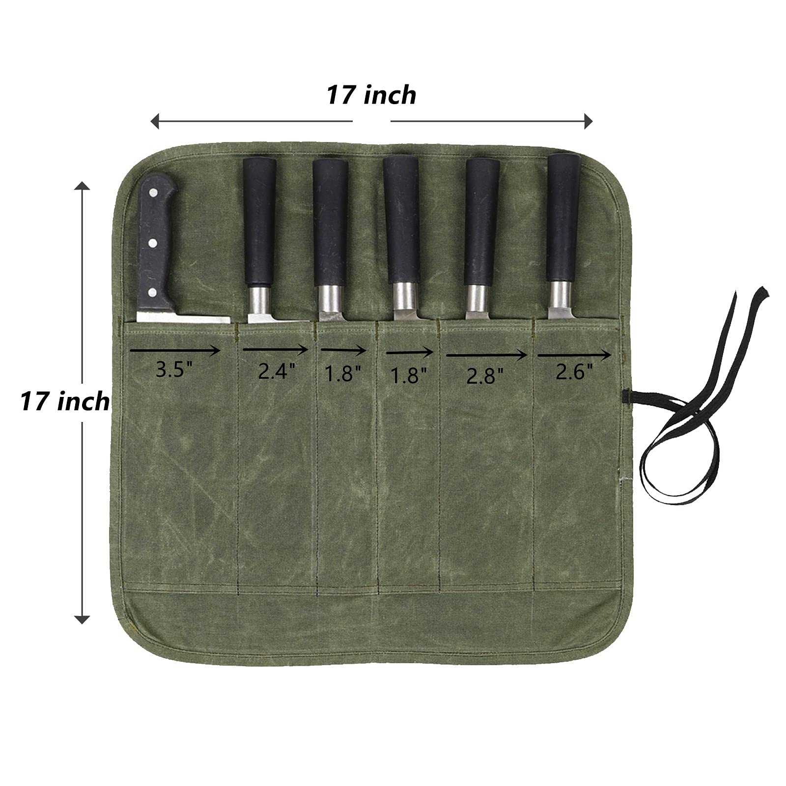 Chef Knife Roll Bag with 6 Slots,Waxed Canvas Knife Carrying Case,Chef Knife Bag,Knife Pouch Can Hold Home Kitchen Knife Tools up to 17 inch,Knife Storage for Travel Camping,BBQ,Culinary School.