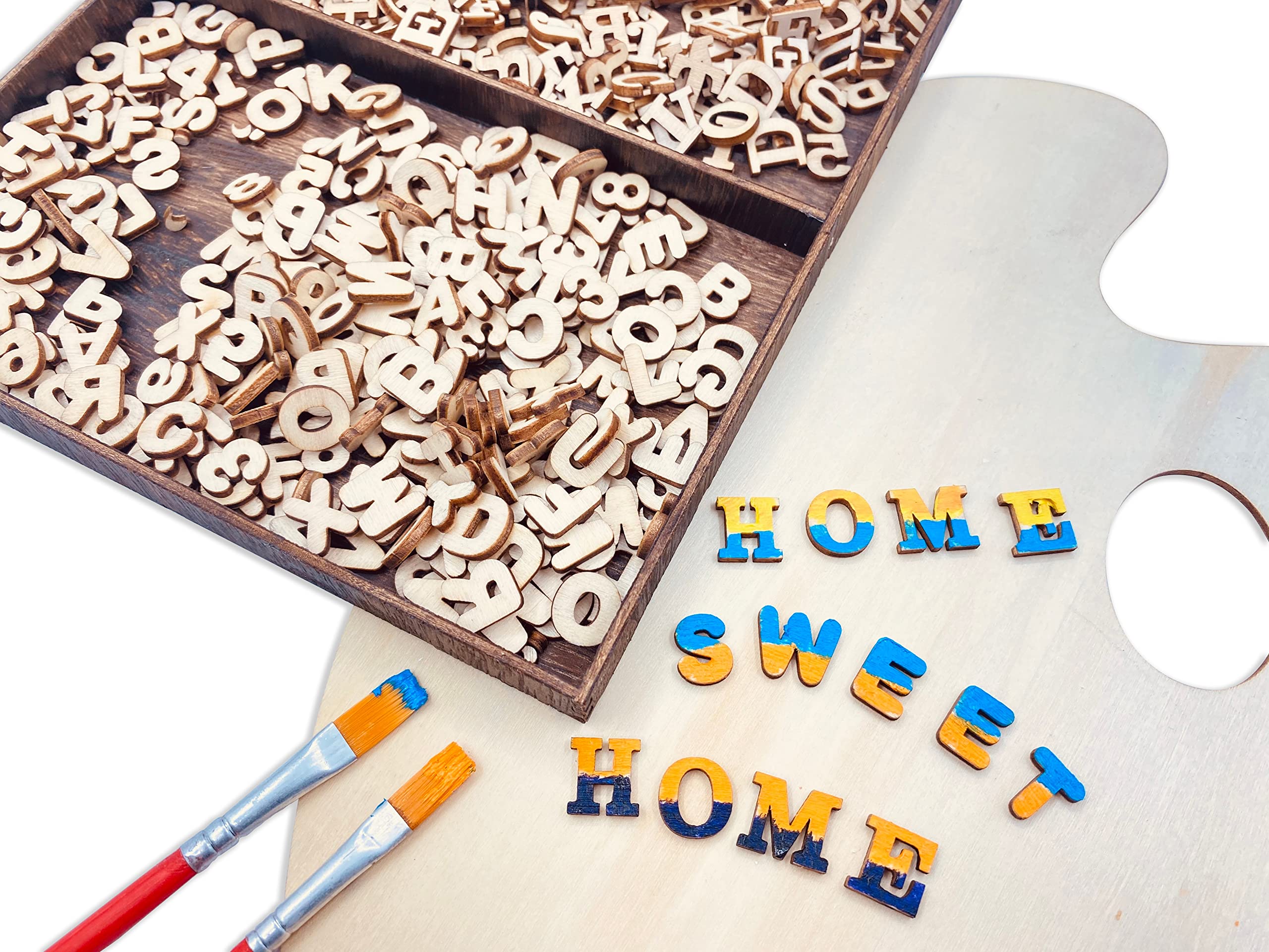 592 Pieces 1/2 Inch Mini Wooden Alphabet Letters and Unfinished Wood Numbers with Rustic Storage Tray for Scrapbooking DIY Crafts Homemade Gifts
