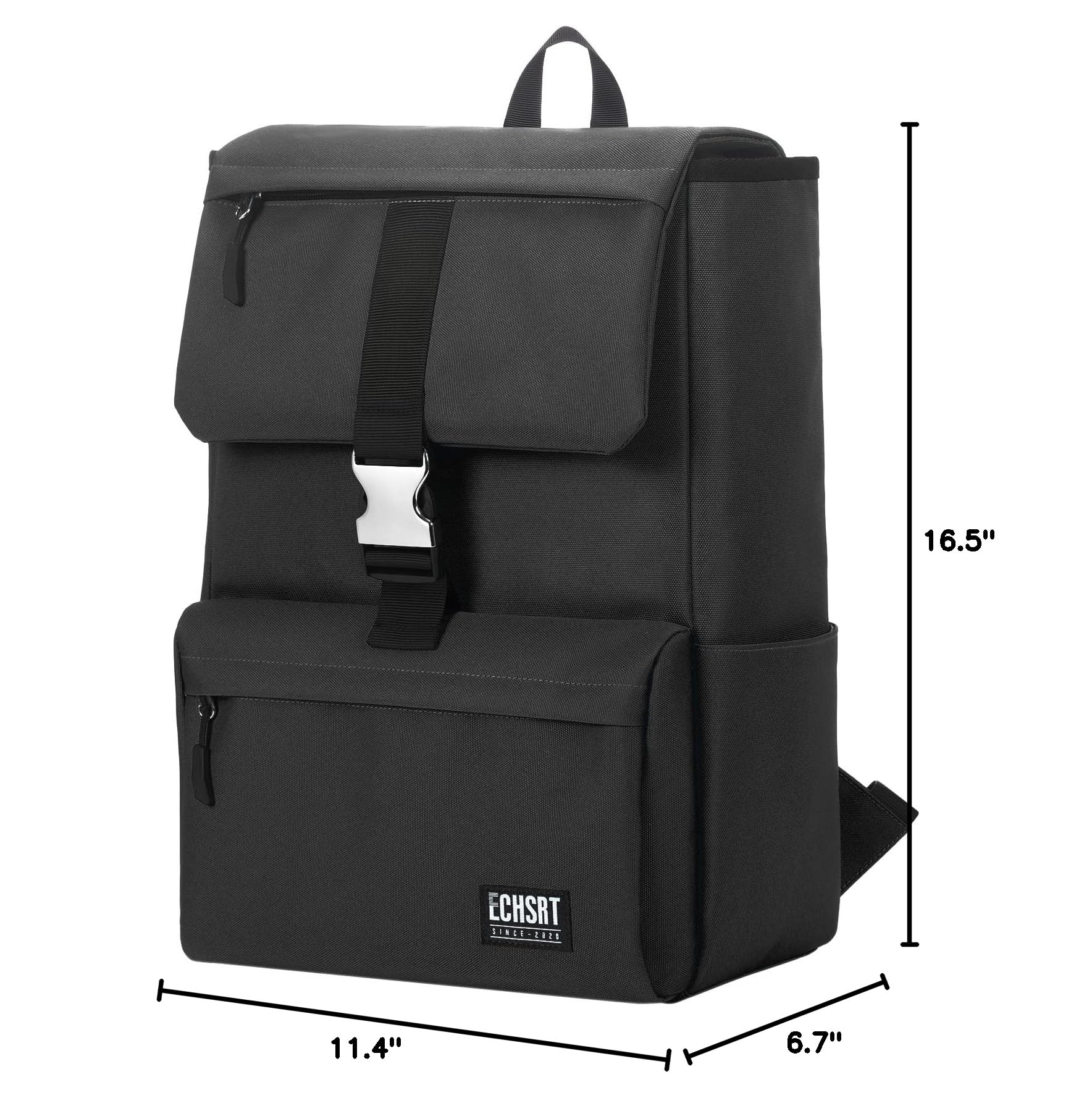 ECHSRT Laptop Backpack Water Resistant Casual Weekend Daypack, College School Wide Open Bag Fits 15.6 Inch Computer & Tablet, Bookbag for Women Men, Black