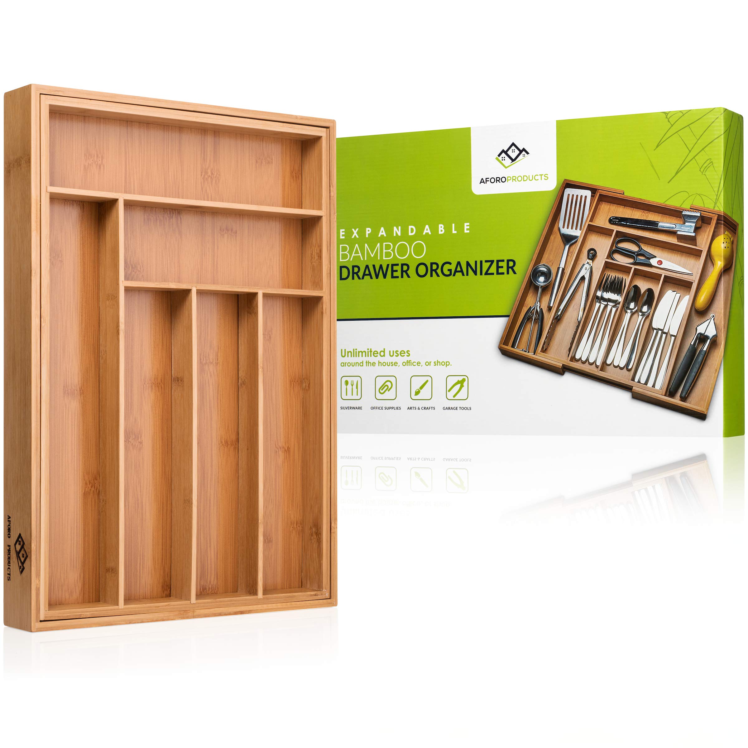 Silverware Tray for drawer -Bamboo Kitchen Drawer Organizer Expandable Bamboo Utensil Holder drawer - Adjustable Cutlery tray - Drawer dividers