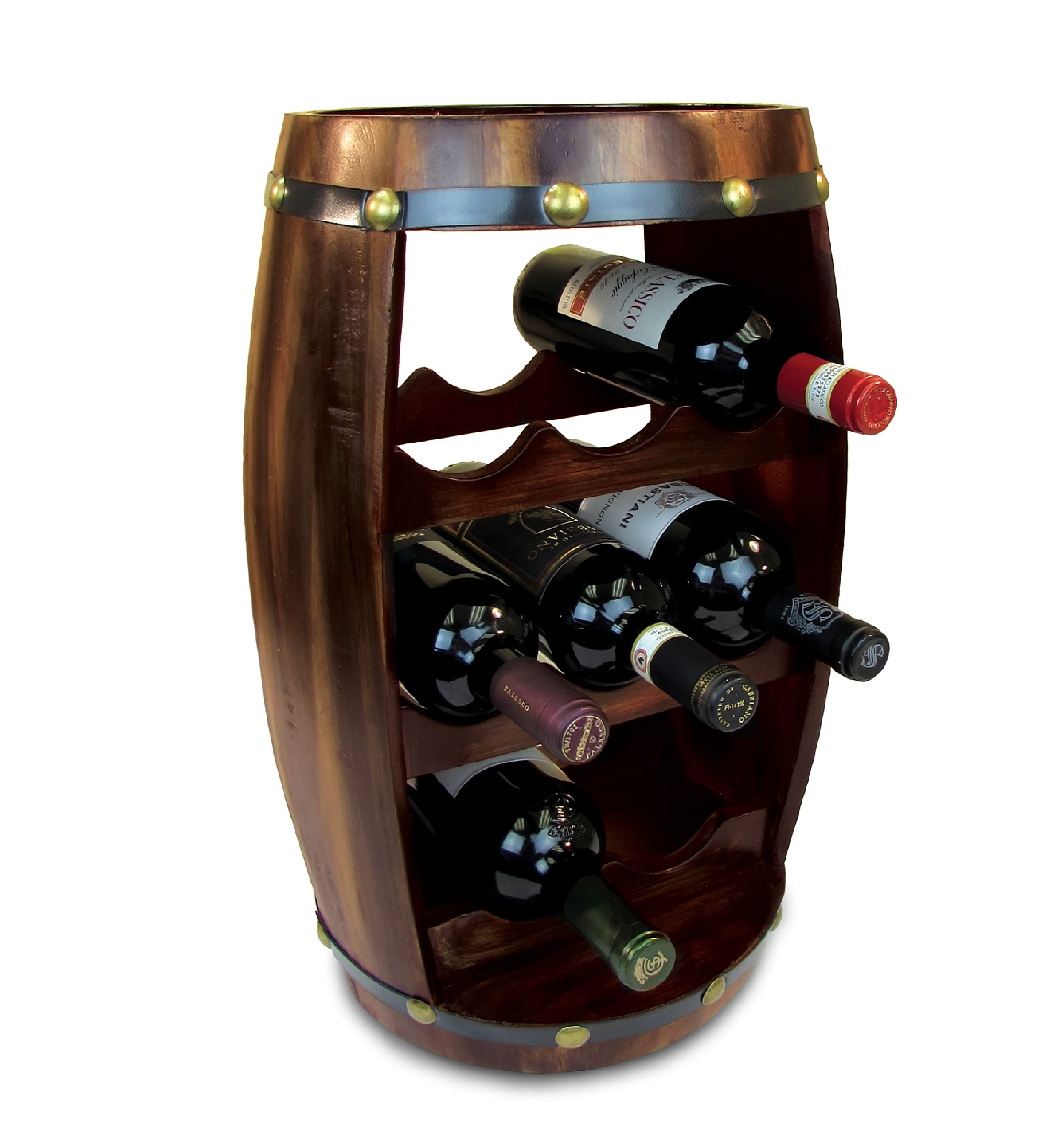 Puzzled Alexander Wine Rack 8 Bottle Free Standing Wine Holder Bottle Rack Floor Stand Or Countertop Wine Wooden Barrel Decor Storage Organizer Liquor Display to Decorate Home Kitchen Bar Accessory