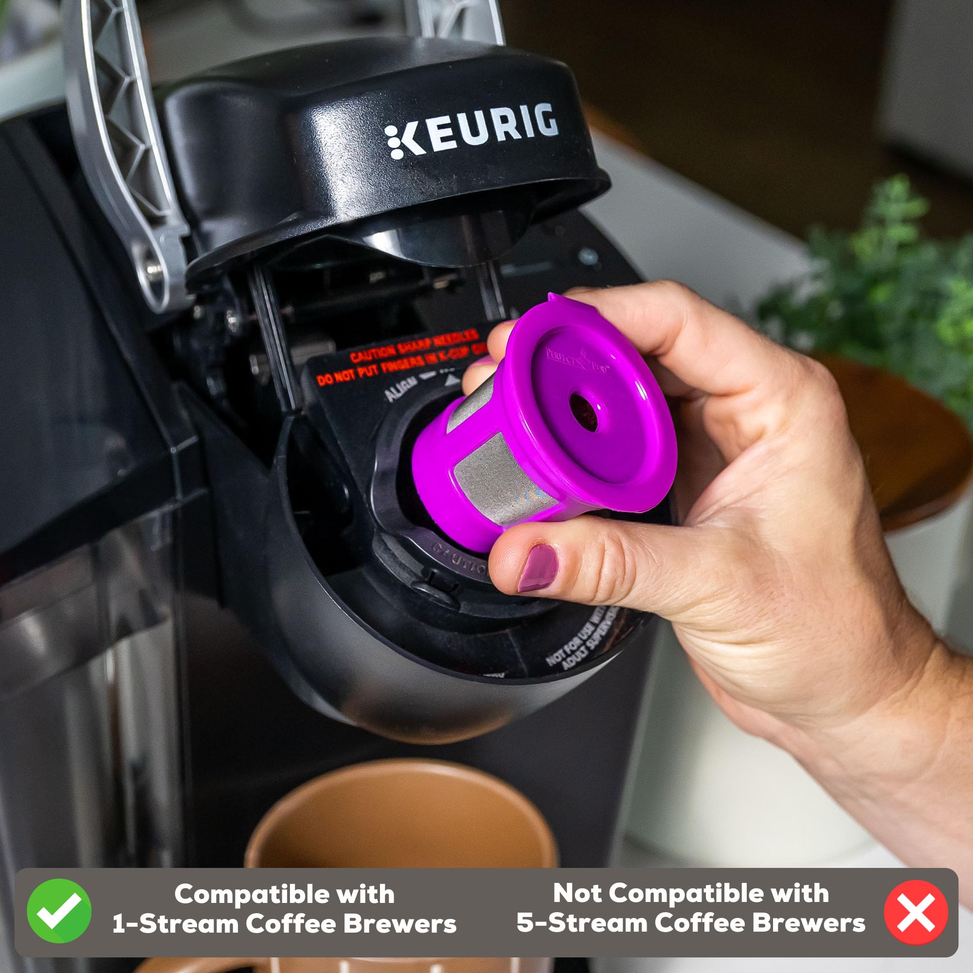 Perfect Pod Cafe Save Reusable K Cup Pod Coffee Filters - Refillable Coffee Pod Capsules with Built-In, Integrated Mesh Strainer for Use with Keurig & Select Single Cup Coffee Machines, 4-Pack
