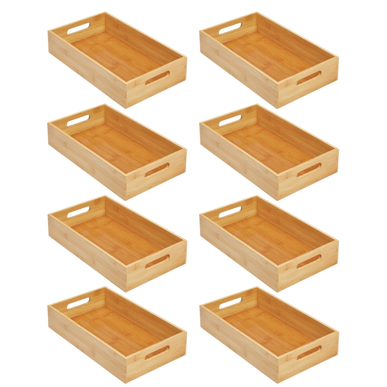 mDesign Wide Bamboo Kitchen Cabinet & Fridge Drawer Organizer Tray - Storage Bin with Handles for Cutlery, Serving Spoons, Cooking Utensils, Appliances - Echo Collection, 8 Pack, Natural Wood