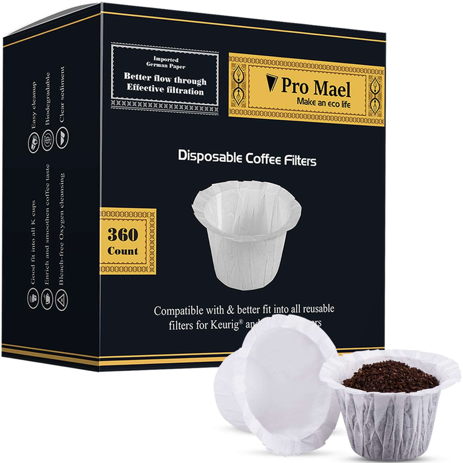 Pro Mael Disposable Coffee Filters 360 Counts Coffee Filter Paper for Keurig Brewers Single Serve 1.0 and 2.0 Use with All Brands K Cup Filter (1)