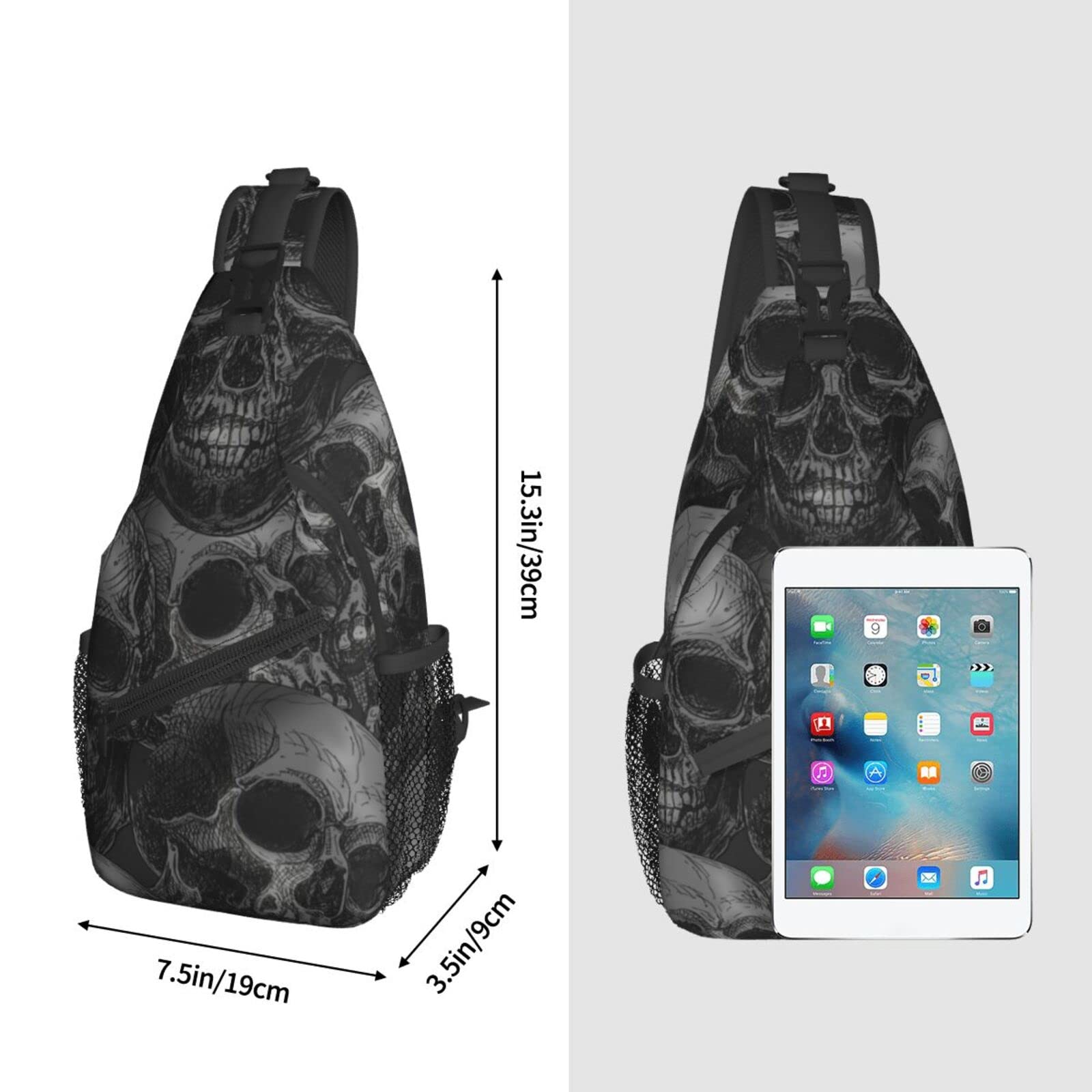 Cool Skull Crossbody Sling Backpack For Men Women,Shoulder Chest Daypack Bag For Travel Hiking