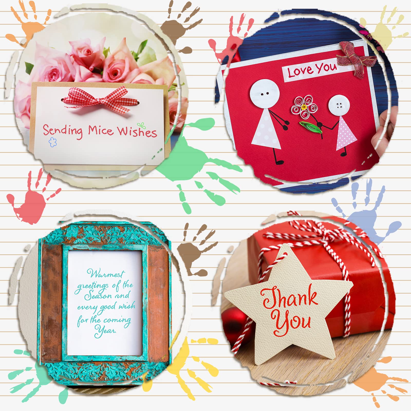 4 Sheets Sentiments Rubber Clear Stamps Set Different Sentiments Rubber Clear Stamp 2 Pieces Acrylic Stamp Blocks Tools with Grid Lines for Holiday Card Making and DIY Scrapbooking Journaling