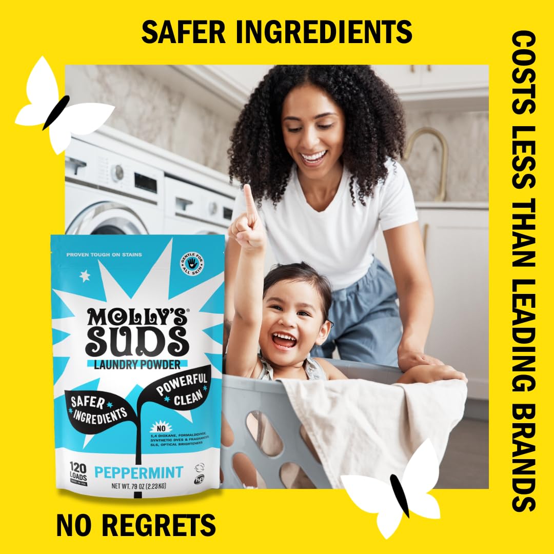 Molly's Suds Original Laundry Detergent Powder | Natural Laundry Detergent for Sensitive Skin | Earth-Derived Ingredients, Stain Fighting | 120 Loads