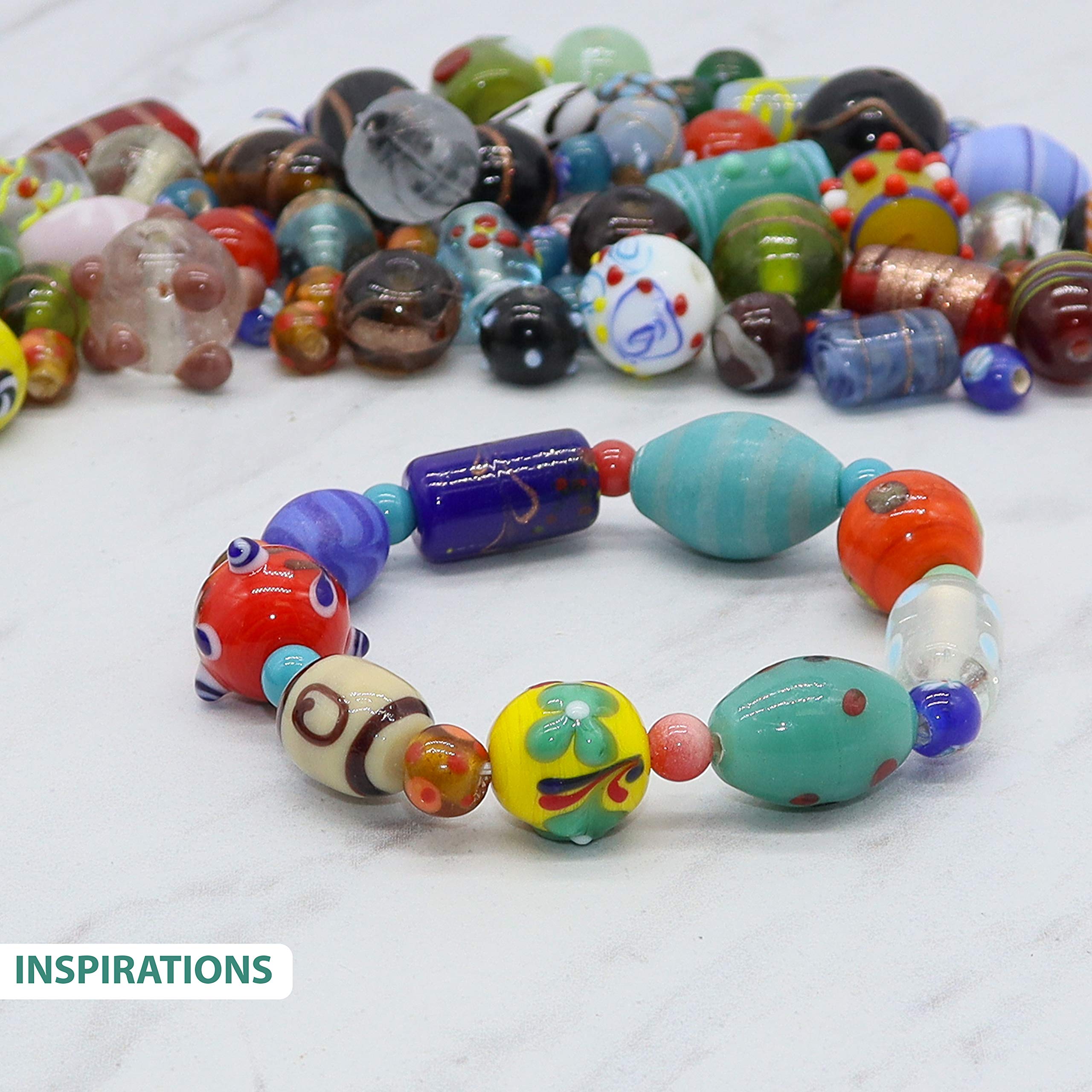 Fun-Weevz Assorted Glass Beads for Jewelry Making Adults, Bulk Glass Beads for Crafts, Lampwork Murano Bead Mix for Bracelets and Necklaces,Crafting Beads Supplies Kit, Large & Small Beads