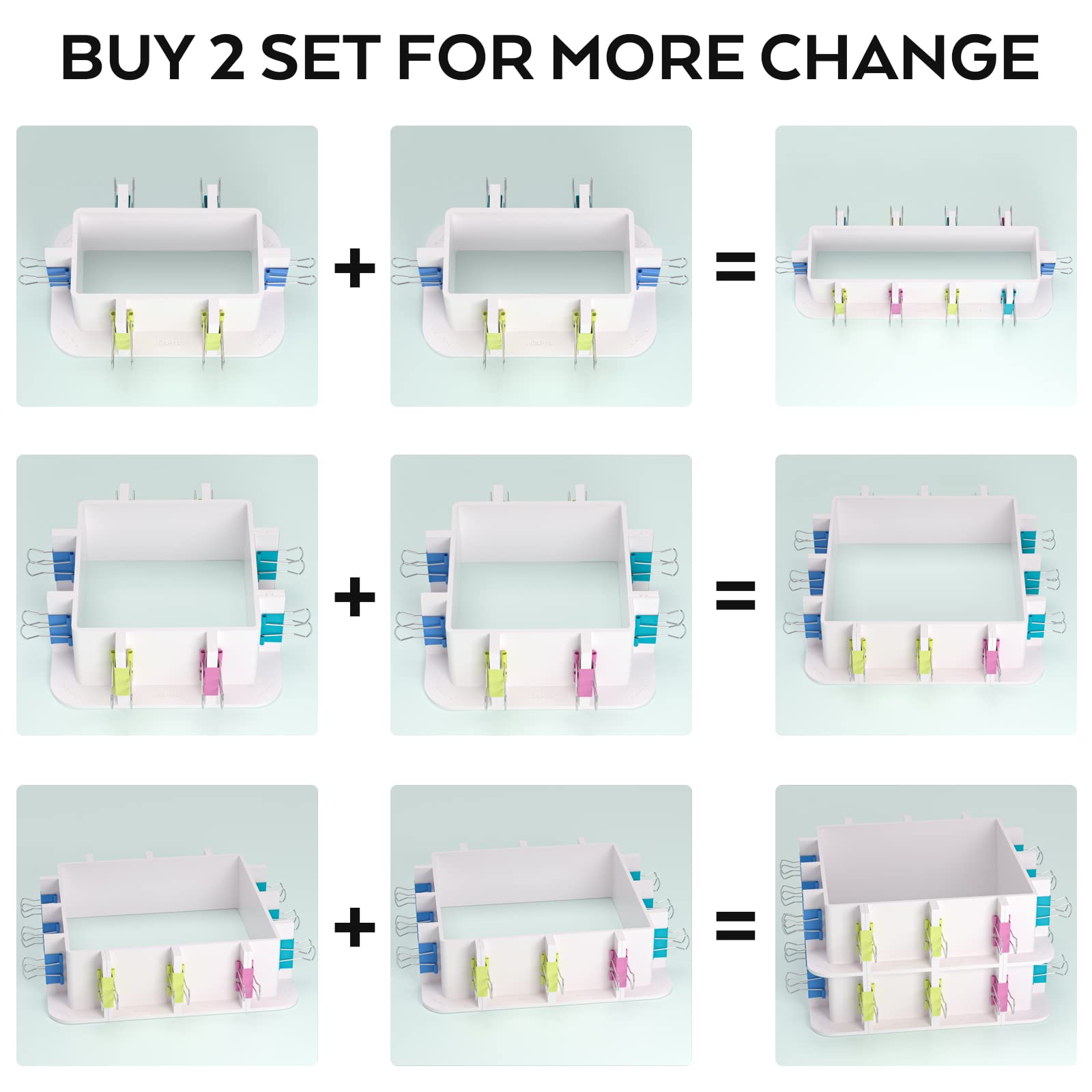 Nicpro Adjustable Molds Housing for Silicone Mold Making, Reusable Plastic Housing Frame Mold Making Silicone Rubber, for DIY Resin Molds, Soap Molds, Candle Molds with Binder Clips, Double-Sided Tape