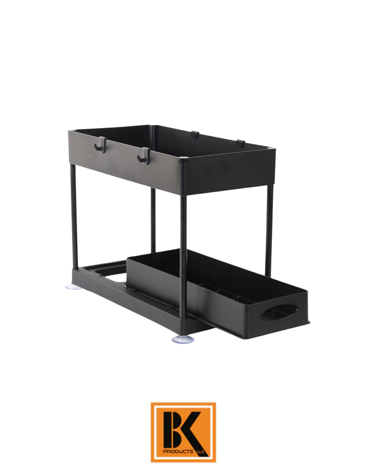 Under Sink Organizer and Storage, Under Sink Storage for Bathroom and Kitchen, Bathroom Cabinet Organizer, Sink Organizers with Hooks, 2 Tier Under Sink Organizer with Sliding Storage Drawer