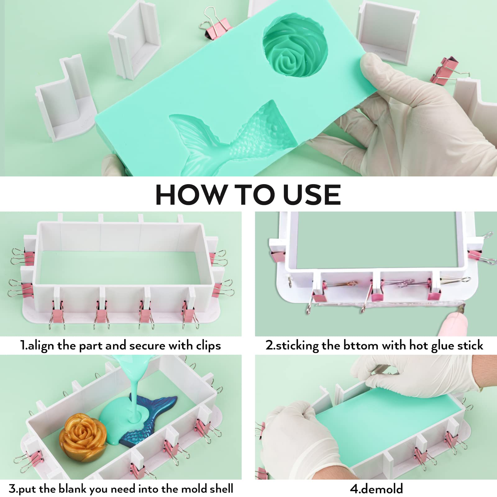 Nicpro Adjustable Molds Housing for Silicone Mold Making, Reusable Plastic Housing Frame Mold Making Silicone Rubber, for DIY Resin Molds, Soap Molds, Candle Molds with Binder Clips, Double-Sided Tape
