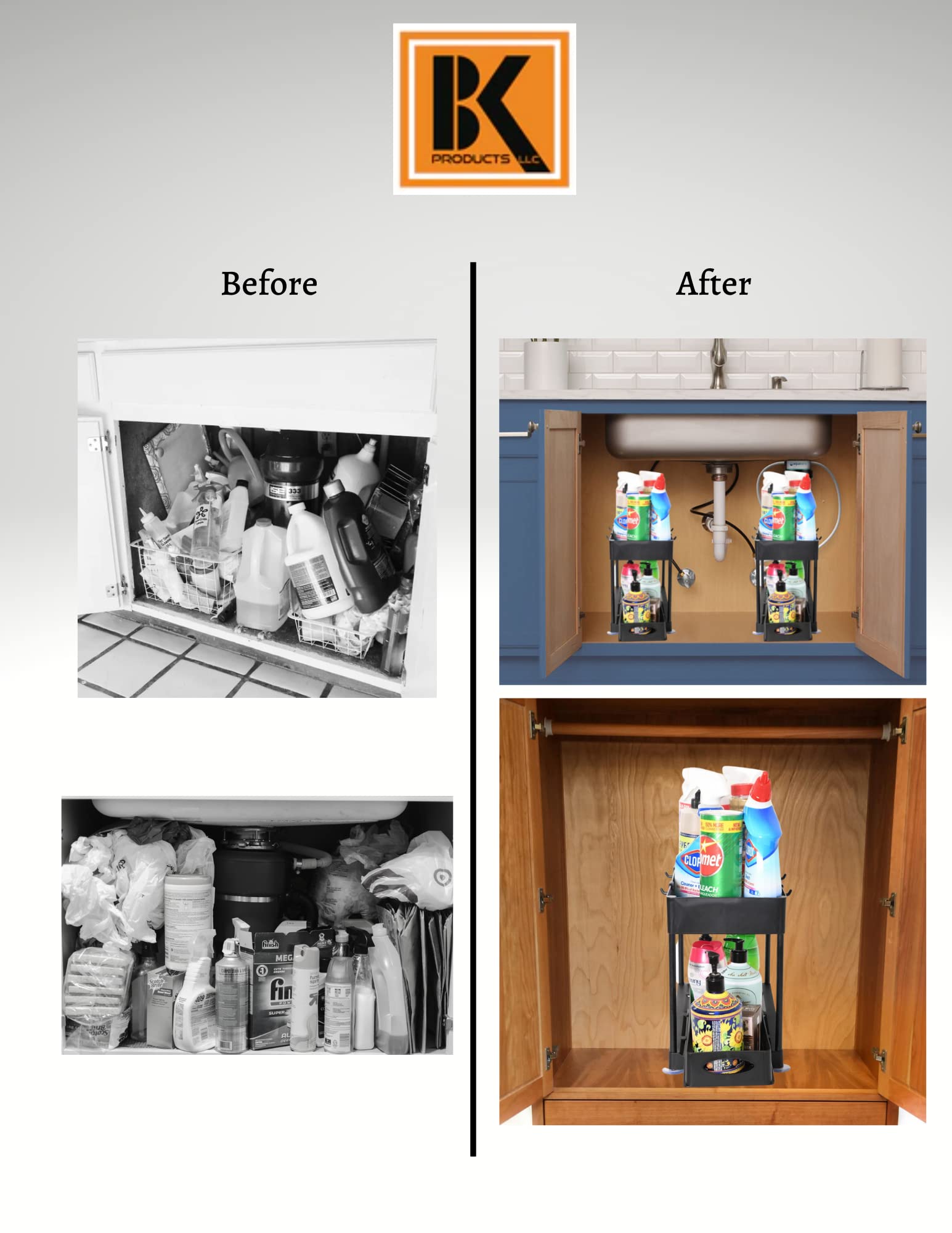 Under Sink Organizer and Storage, Under Sink Storage for Bathroom and Kitchen, Bathroom Cabinet Organizer, Sink Organizers with Hooks, 2 Tier Under Sink Organizer with Sliding Storage Drawer