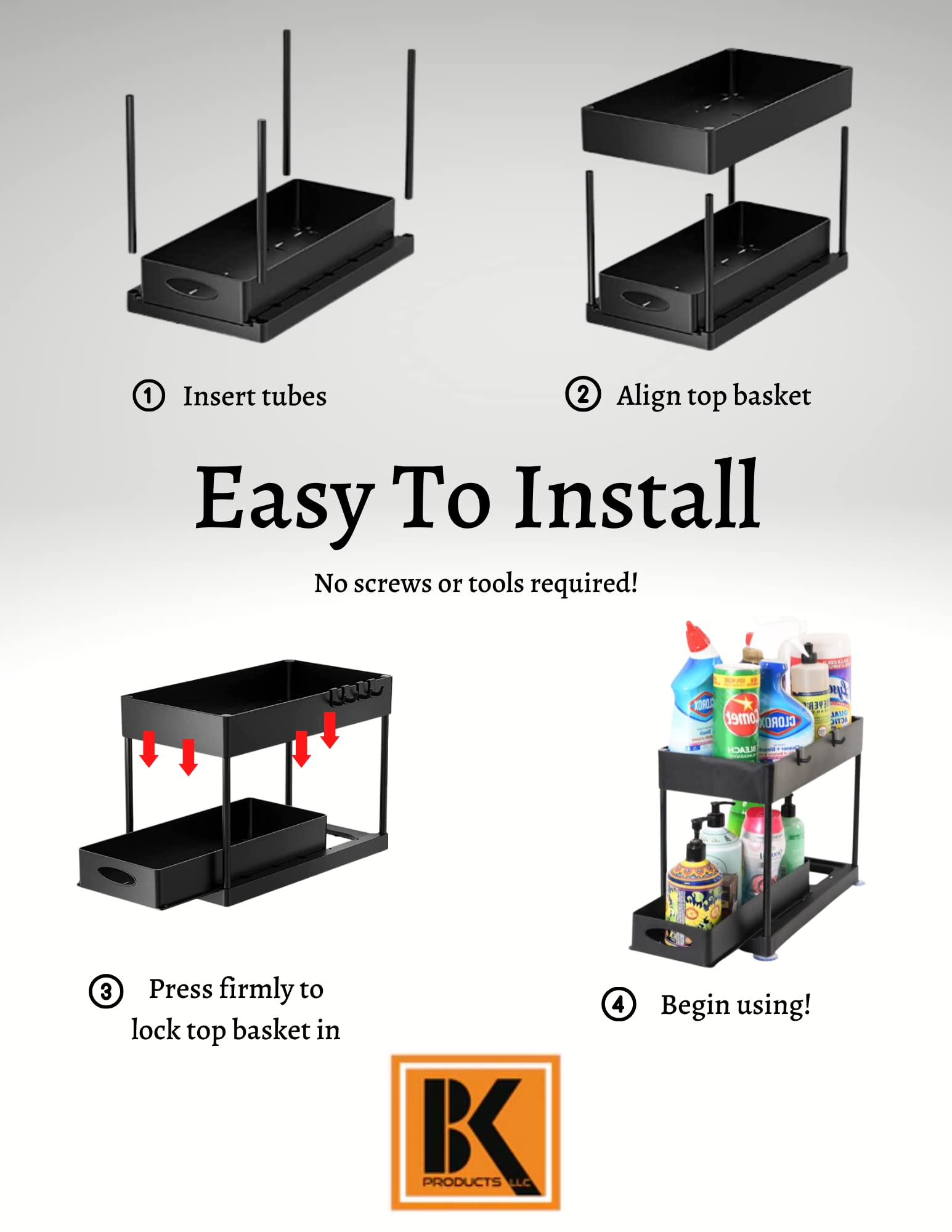 Under Sink Organizer and Storage, Under Sink Storage for Bathroom and Kitchen, Bathroom Cabinet Organizer, Sink Organizers with Hooks, 2 Tier Under Sink Organizer with Sliding Storage Drawer