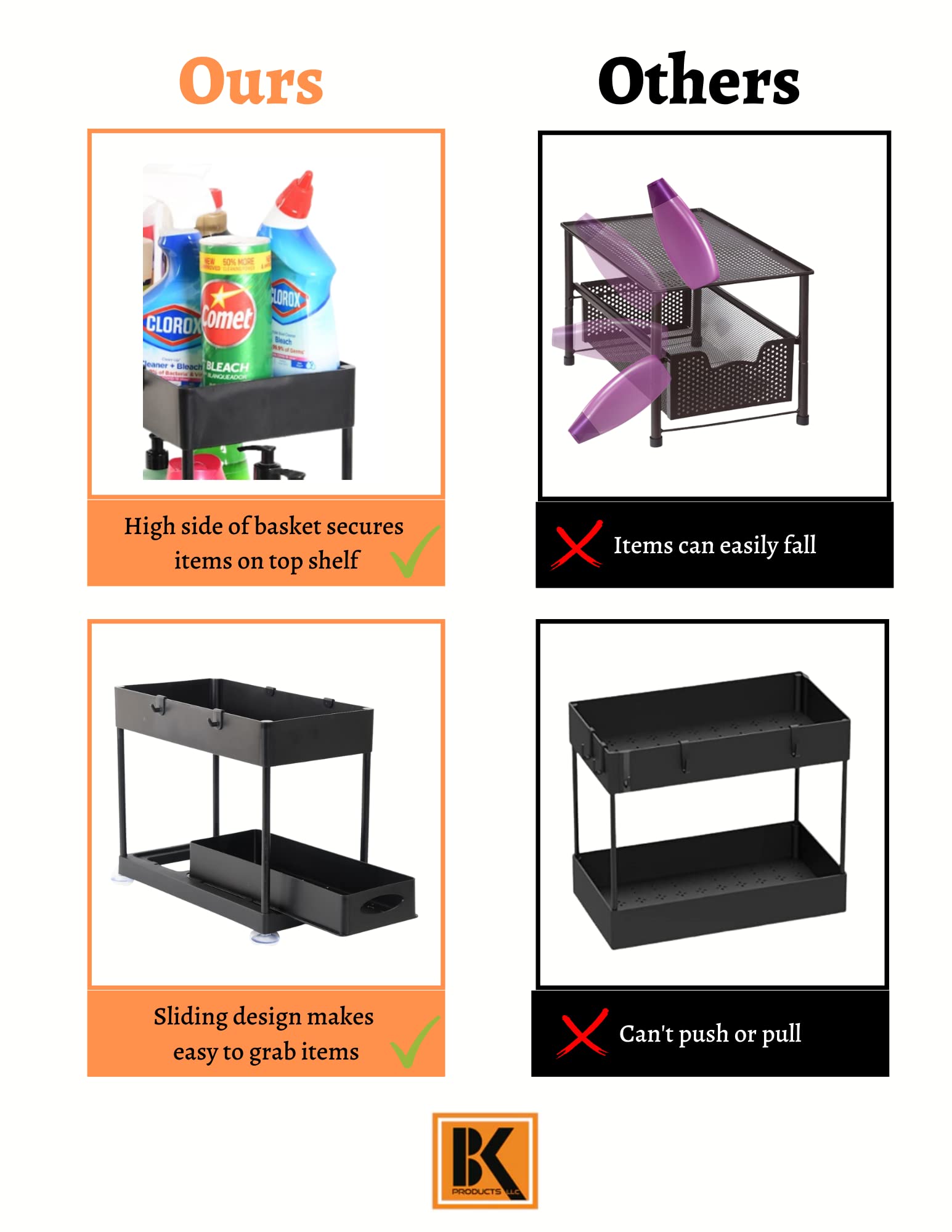 Under Sink Organizer and Storage, Under Sink Storage for Bathroom and Kitchen, Bathroom Cabinet Organizer, Sink Organizers with Hooks, 2 Tier Under Sink Organizer with Sliding Storage Drawer
