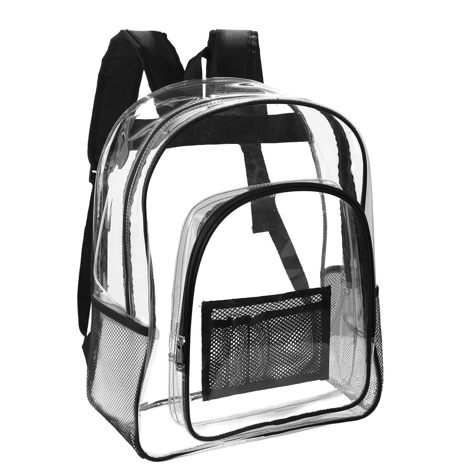 Clear Backpack Heavy Duty Transparent Backpack See Through Clear Bookbags for School, College,Security,Work,Concert (L16 inch, Black)