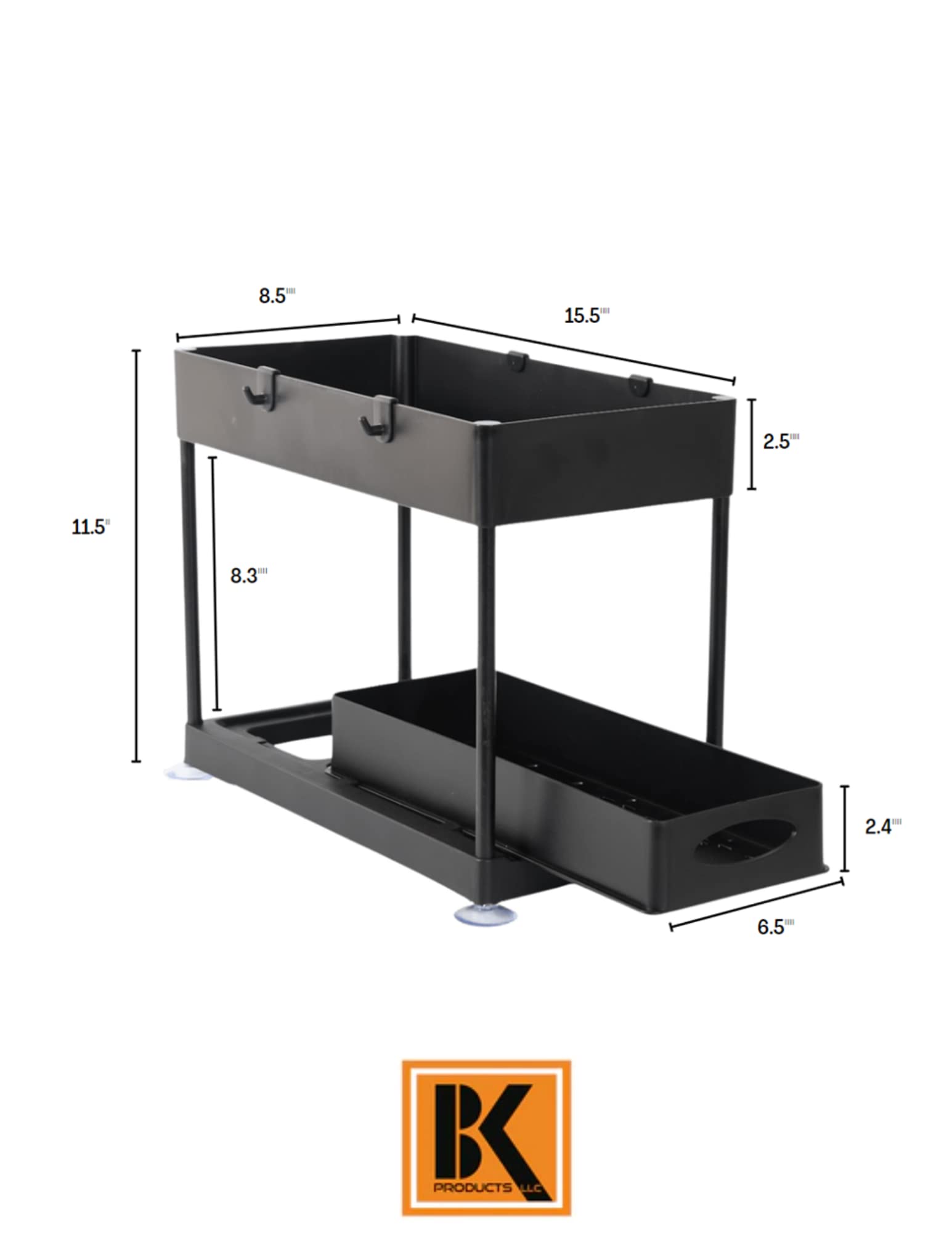 Under Sink Organizer and Storage, Under Sink Storage for Bathroom and Kitchen, Bathroom Cabinet Organizer, Sink Organizers with Hooks, 2 Tier Under Sink Organizer with Sliding Storage Drawer