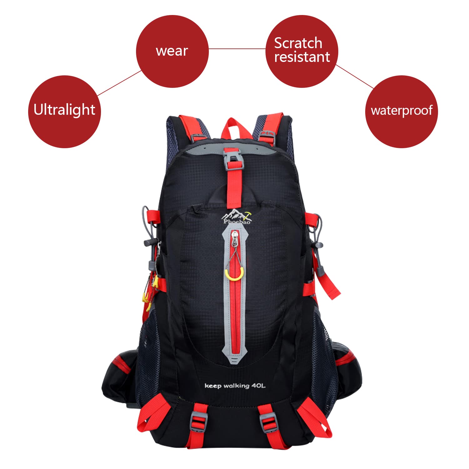 40L Hiking Backpacks, Black Travel Backpack, Ultralight Backpack for Women, Waterproof Backpack, Camping Backpack for Men, Large Tactical Backpack , Hiking Daypacks for Outdoor Fishing, Camping Pack