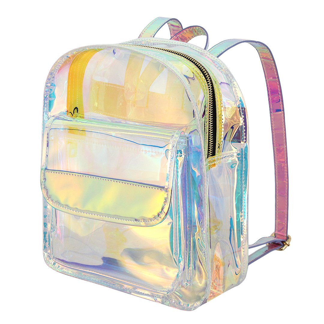 Candice Women Shiny Hologram Holographic Transparent Shoulder Bag Satchel Backpack
