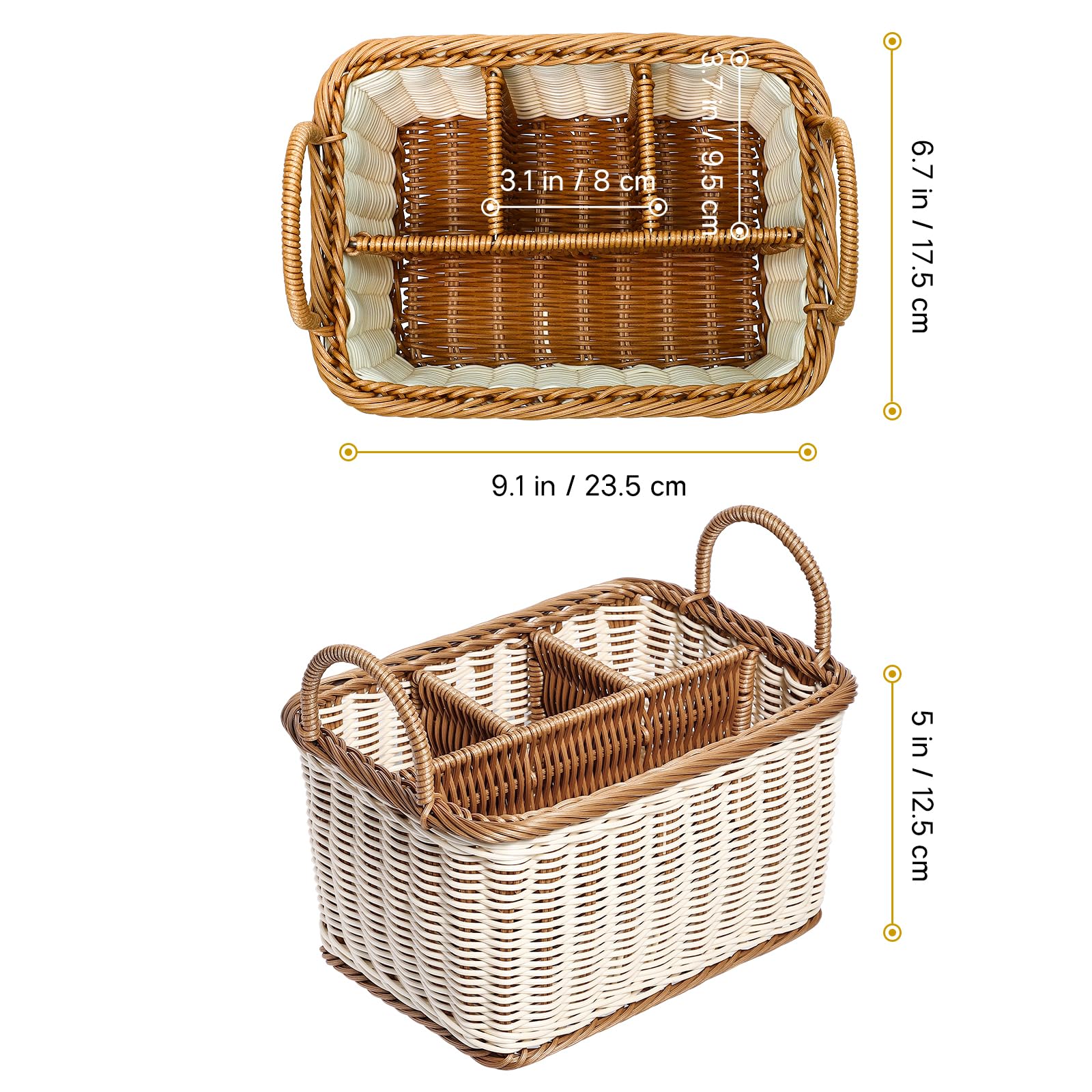 Hemoton Cutlery Storage Organizer Basket, Hand Woven Utensil Holder, Silverware Caddy, Tote Bin Basket for Kitchen Table, Cabinet, Holds Forks, Knives, Spoons, Napkins, Pens, Indoor or Outdoor Use