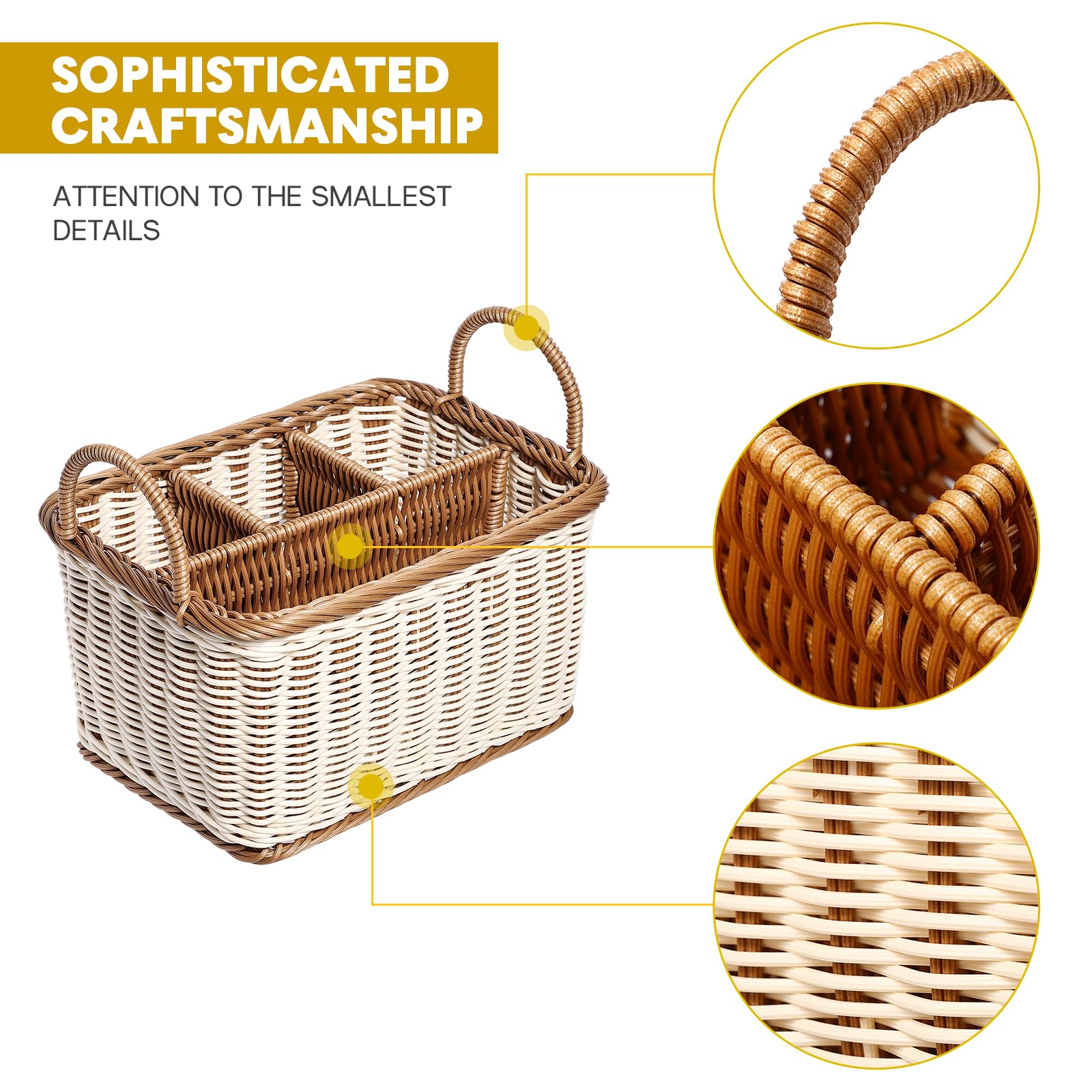 Hemoton Cutlery Storage Organizer Basket, Hand Woven Utensil Holder, Silverware Caddy, Tote Bin Basket for Kitchen Table, Cabinet, Holds Forks, Knives, Spoons, Napkins, Pens, Indoor or Outdoor Use