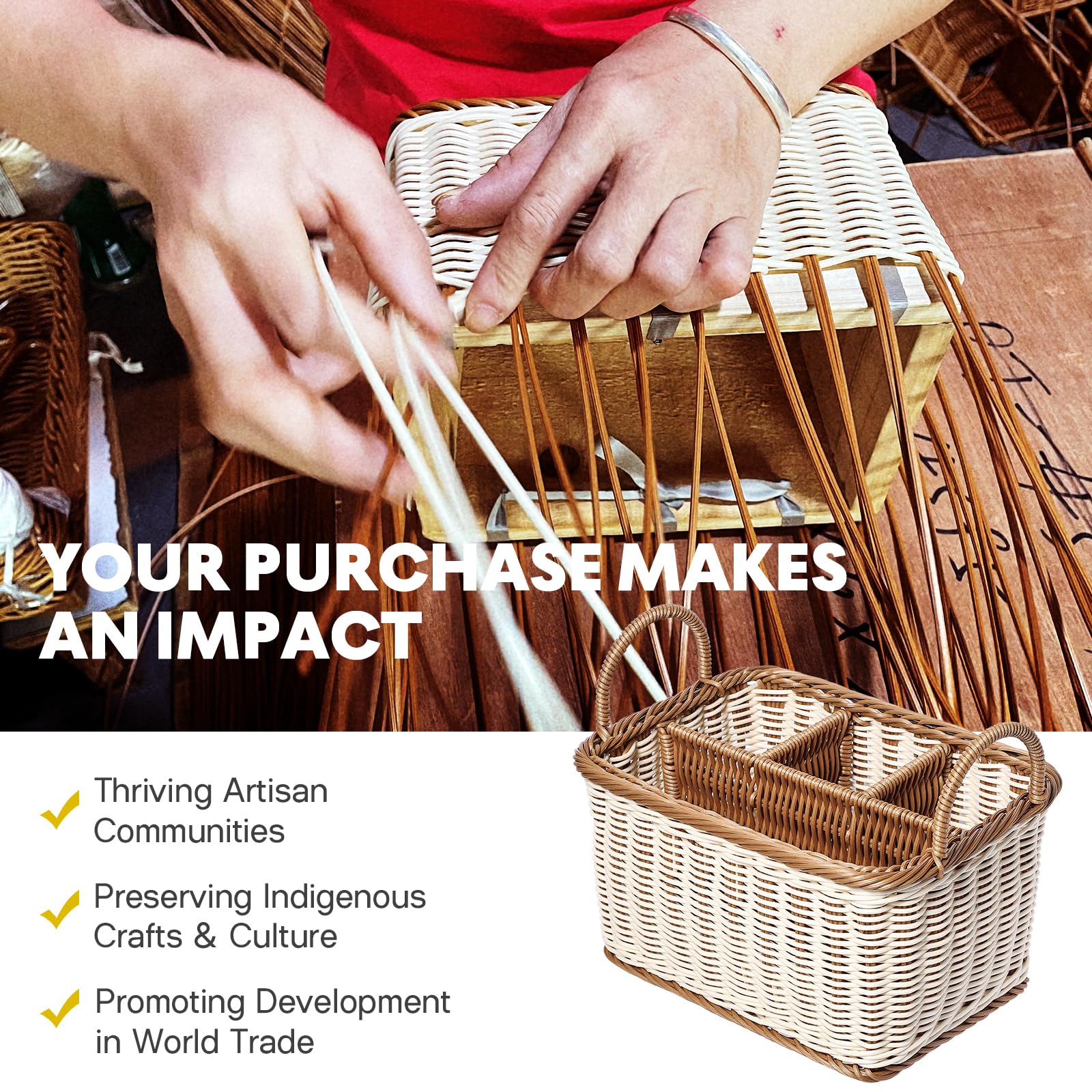 Hemoton Cutlery Storage Organizer Basket, Hand Woven Utensil Holder, Silverware Caddy, Tote Bin Basket for Kitchen Table, Cabinet, Holds Forks, Knives, Spoons, Napkins, Pens, Indoor or Outdoor Use
