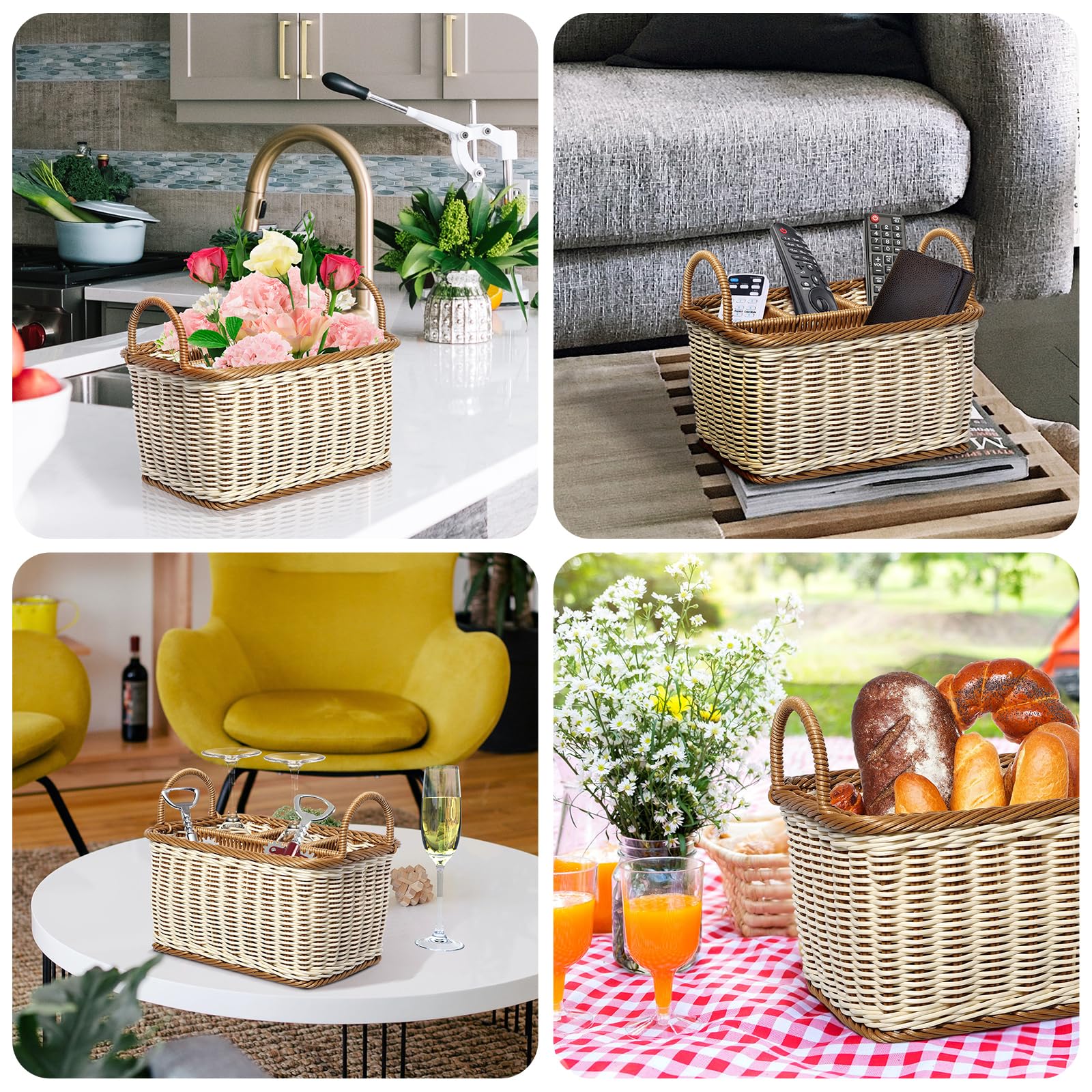 Hemoton Cutlery Storage Organizer Basket, Hand Woven Utensil Holder, Silverware Caddy, Tote Bin Basket for Kitchen Table, Cabinet, Holds Forks, Knives, Spoons, Napkins, Pens, Indoor or Outdoor Use