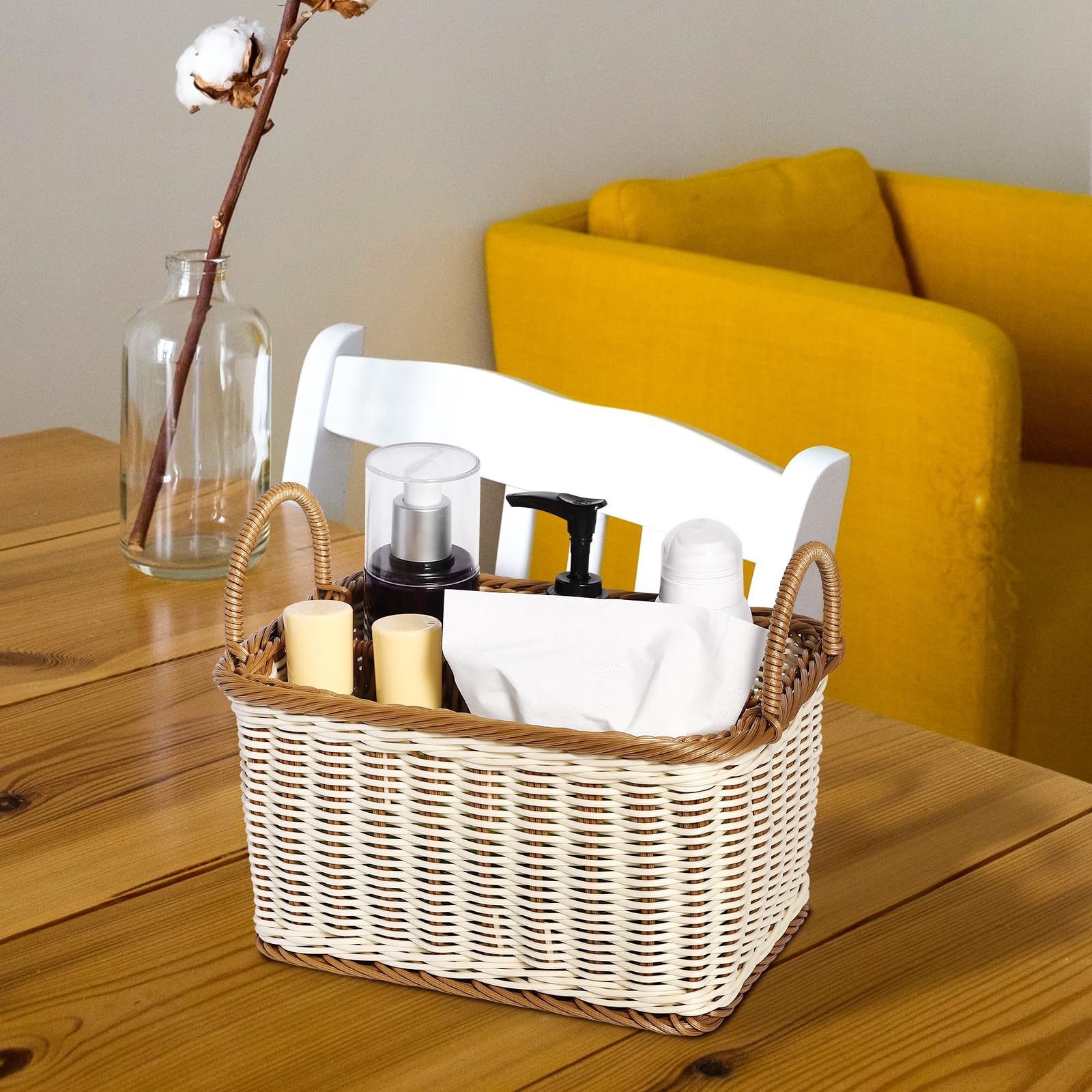 Hemoton Cutlery Storage Organizer Basket, Hand Woven Utensil Holder, Silverware Caddy, Tote Bin Basket for Kitchen Table, Cabinet, Holds Forks, Knives, Spoons, Napkins, Pens, Indoor or Outdoor Use