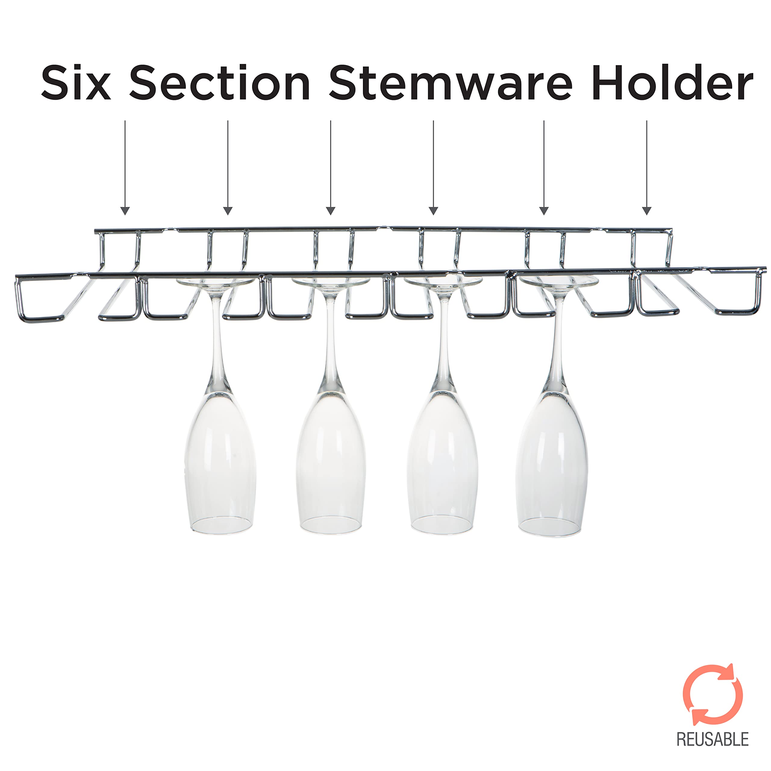 Kitchen Details Stemware Drying Rack | Hanging Wine Glass Holder | Under Cabinet Mount | Holds 18 Glasses | Prevents Water Marks | Kitchen Storage & Organization | Chrome